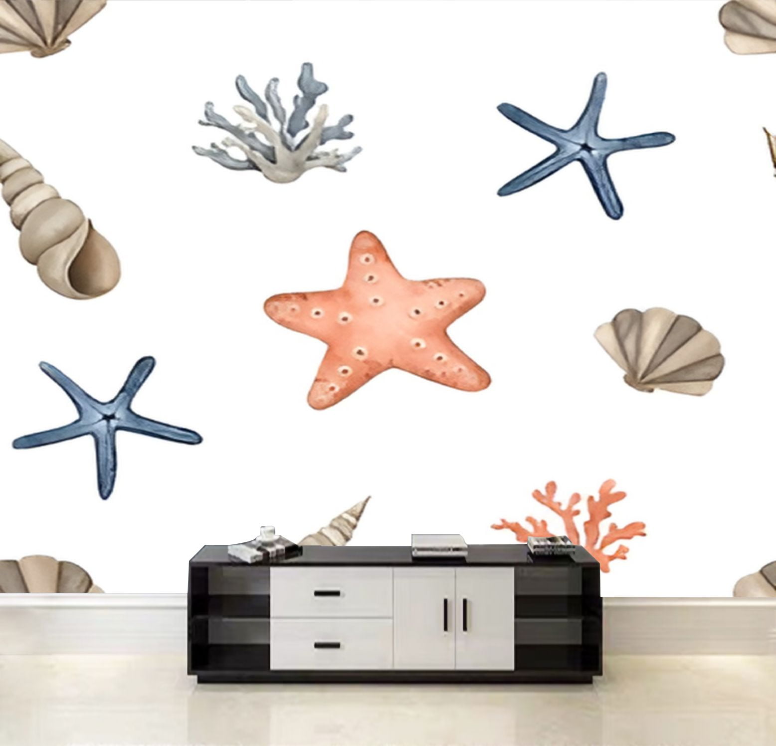 Peel and Stick Wallpaper Watercolor seamless pattern sea shell marine ...