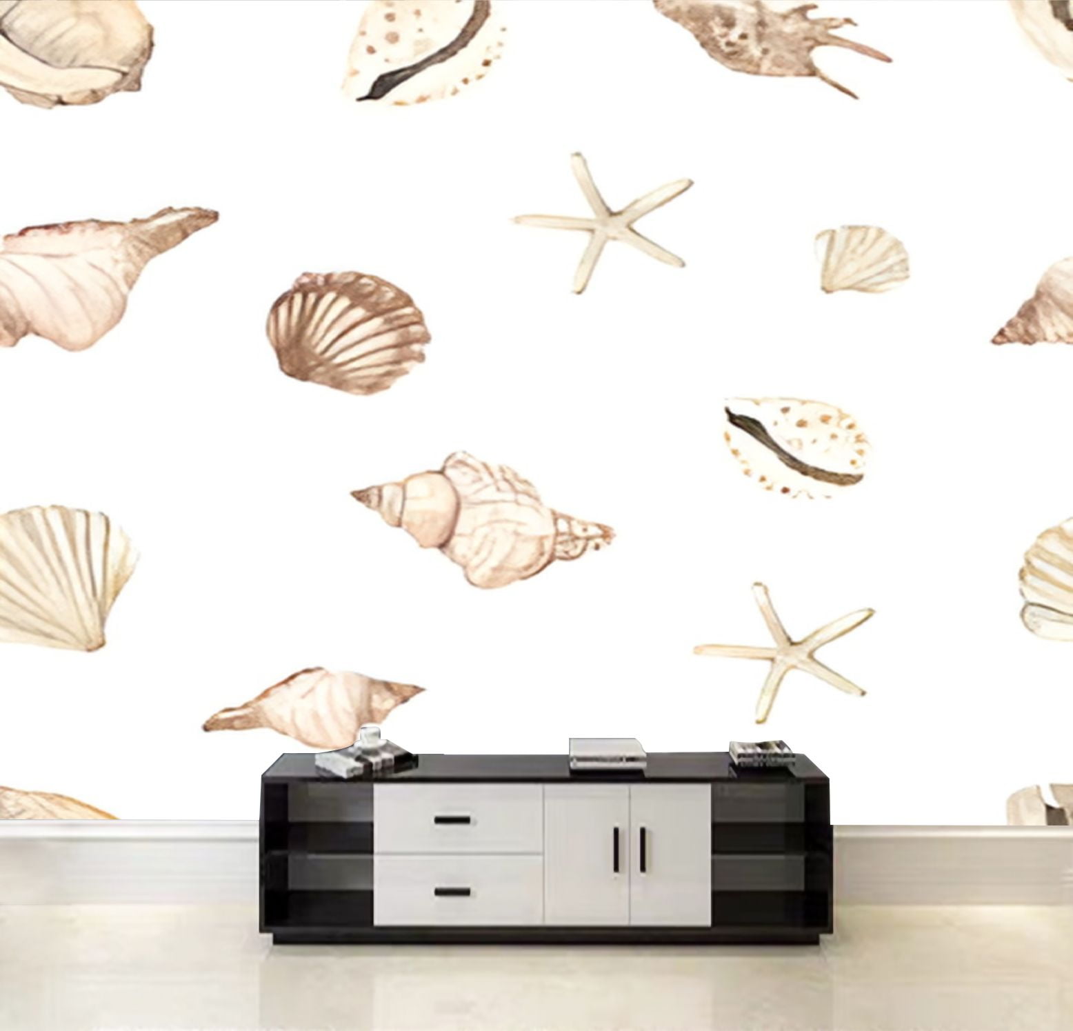 Peel and Stick Wallpaper Watercolor seamless pattern sea shells ...