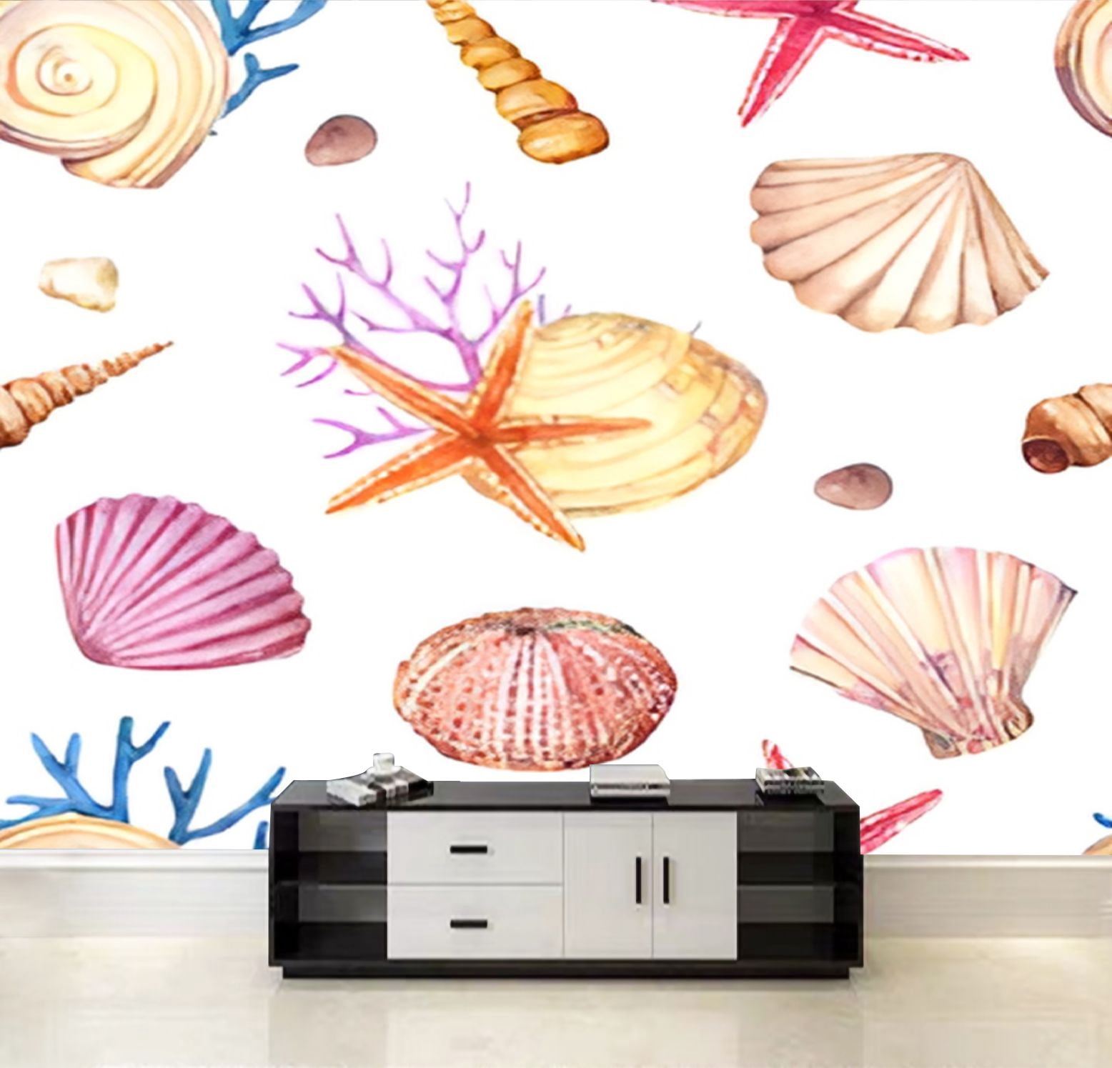 Peel and Stick Wallpaper Watercolor seamless pattern underwater life ...
