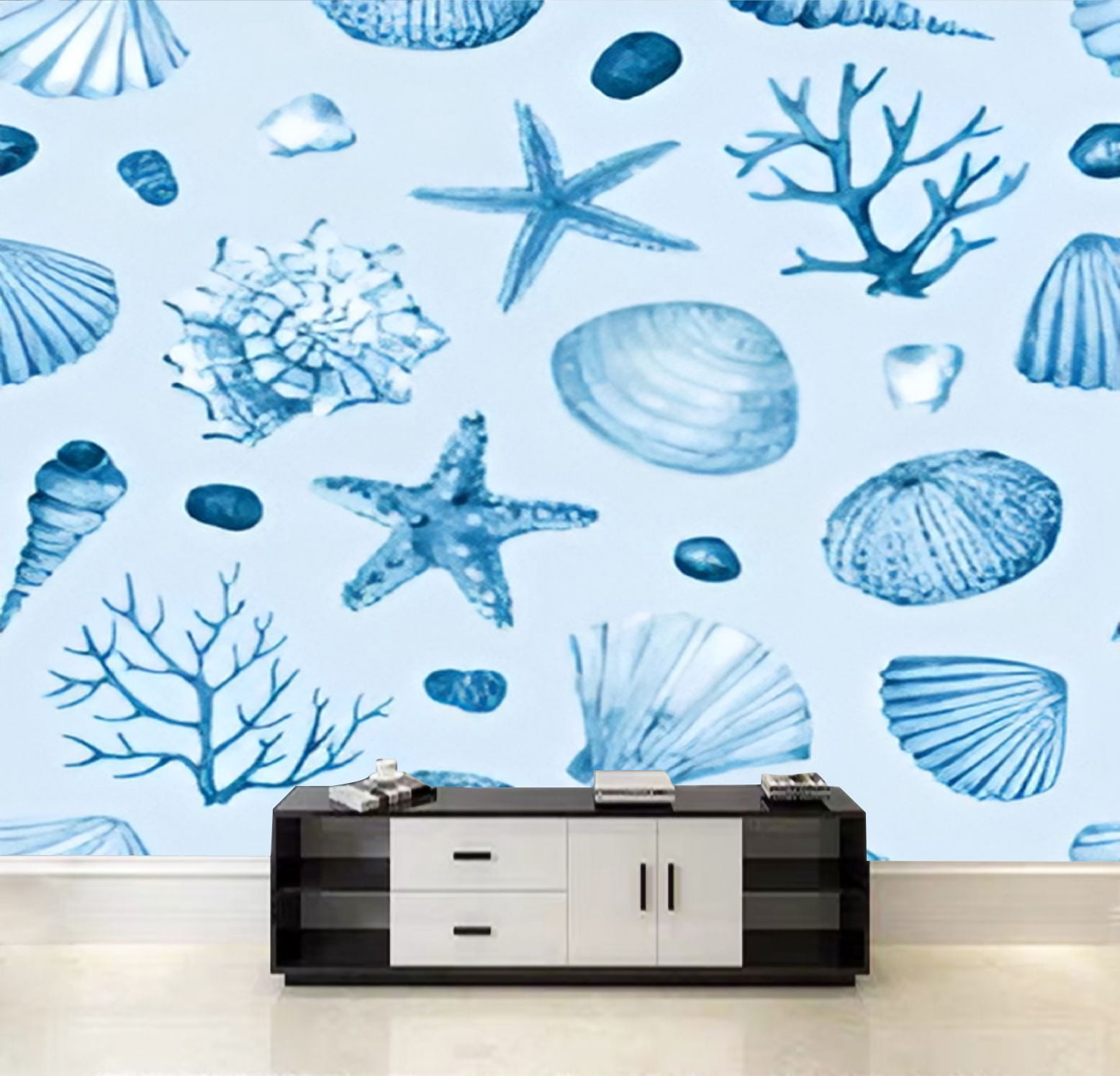Peel and Stick Wallpaper Watercolor seamless pattern underwater life ...