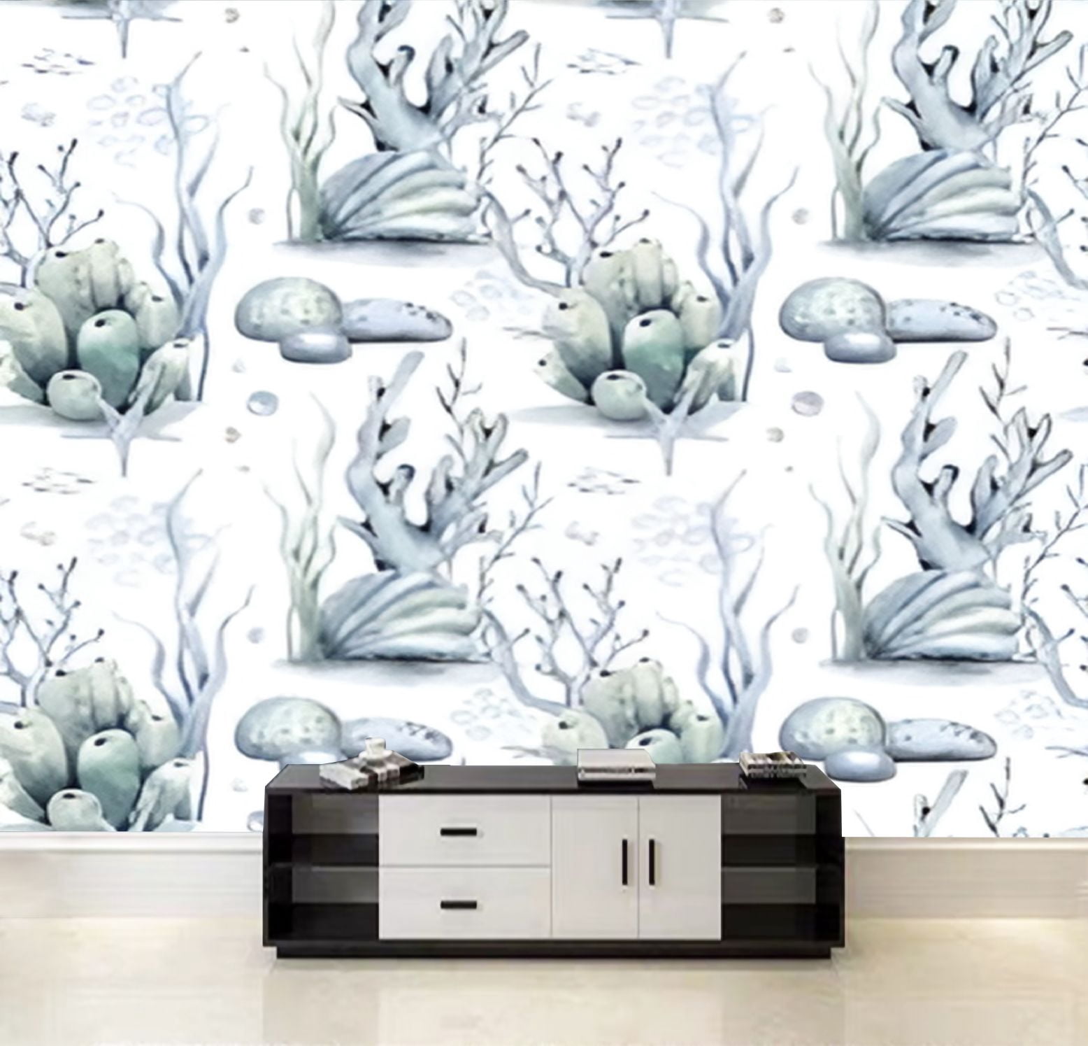 Peel and Stick Wallpaper Watercolor seamless pattern underwater world ...