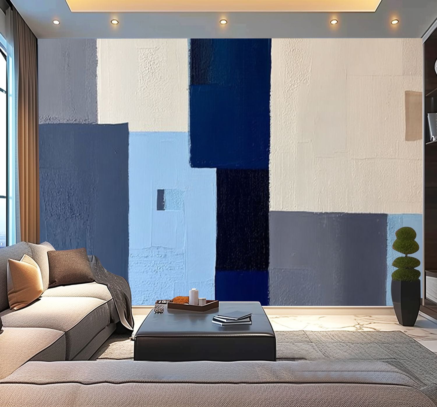 Peel and Stick Wallpaper Waterproof Abstract Modern Blue Rectangular ...