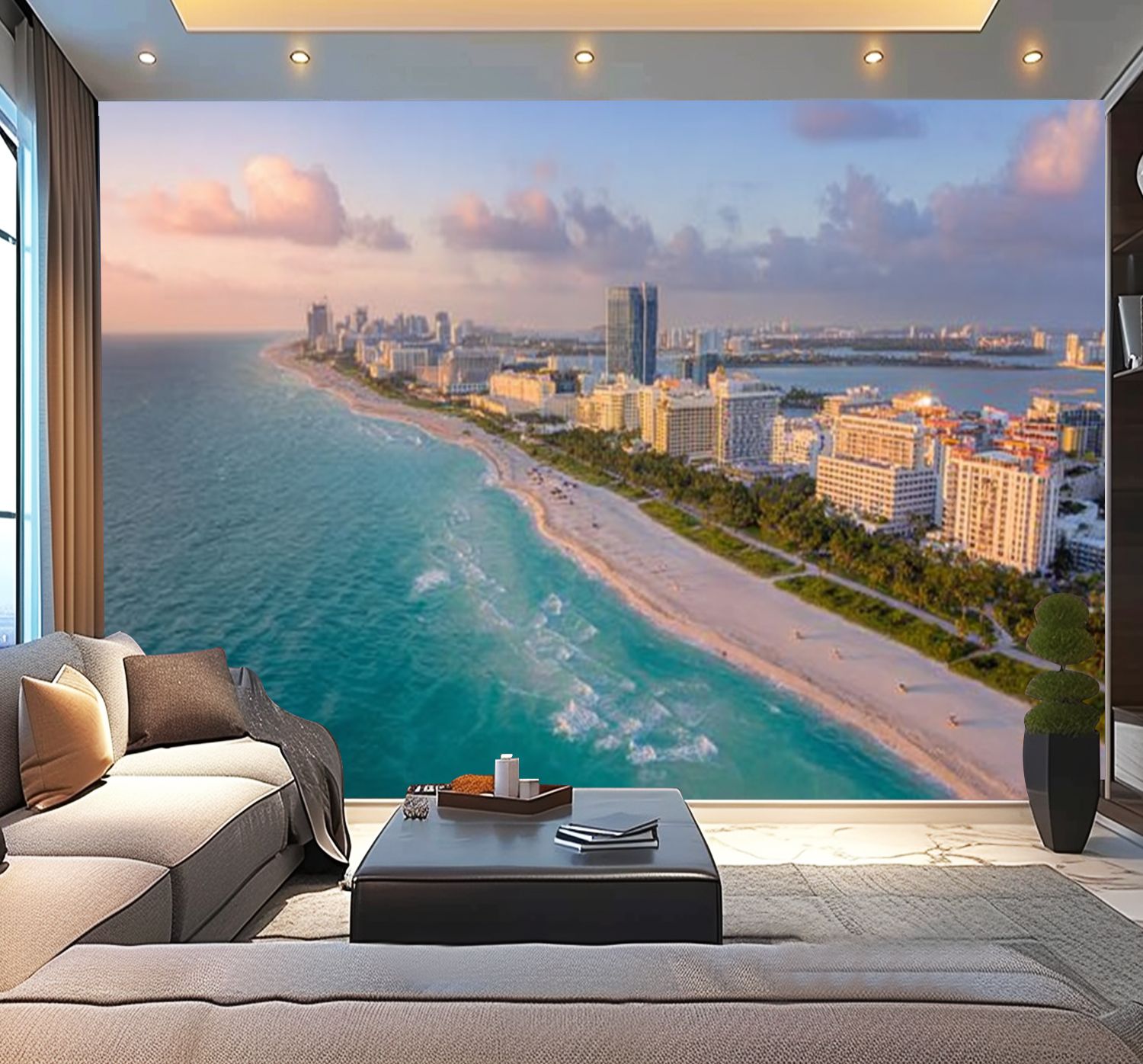 Peel and Stick Wallpaper Waterproof Aerial view Miami Beach Downtown ...