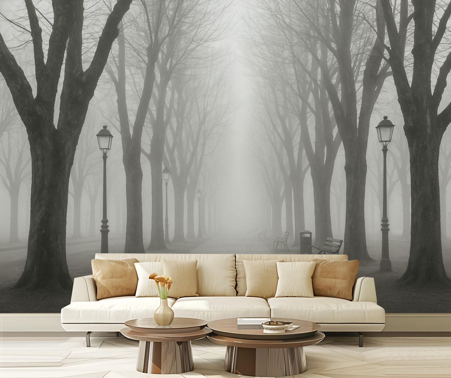 Peel and Stick Wallpaper Waterproof City promenade black white view ...