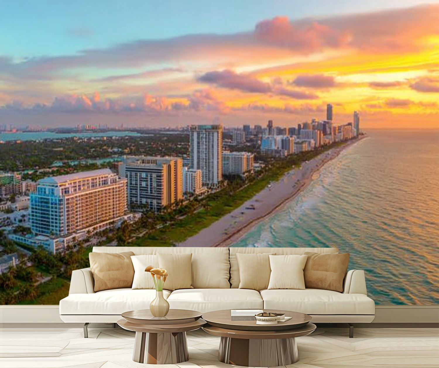 Peel and Stick Wallpaper Waterproof Gorgeous aerial view sunset Miami ...