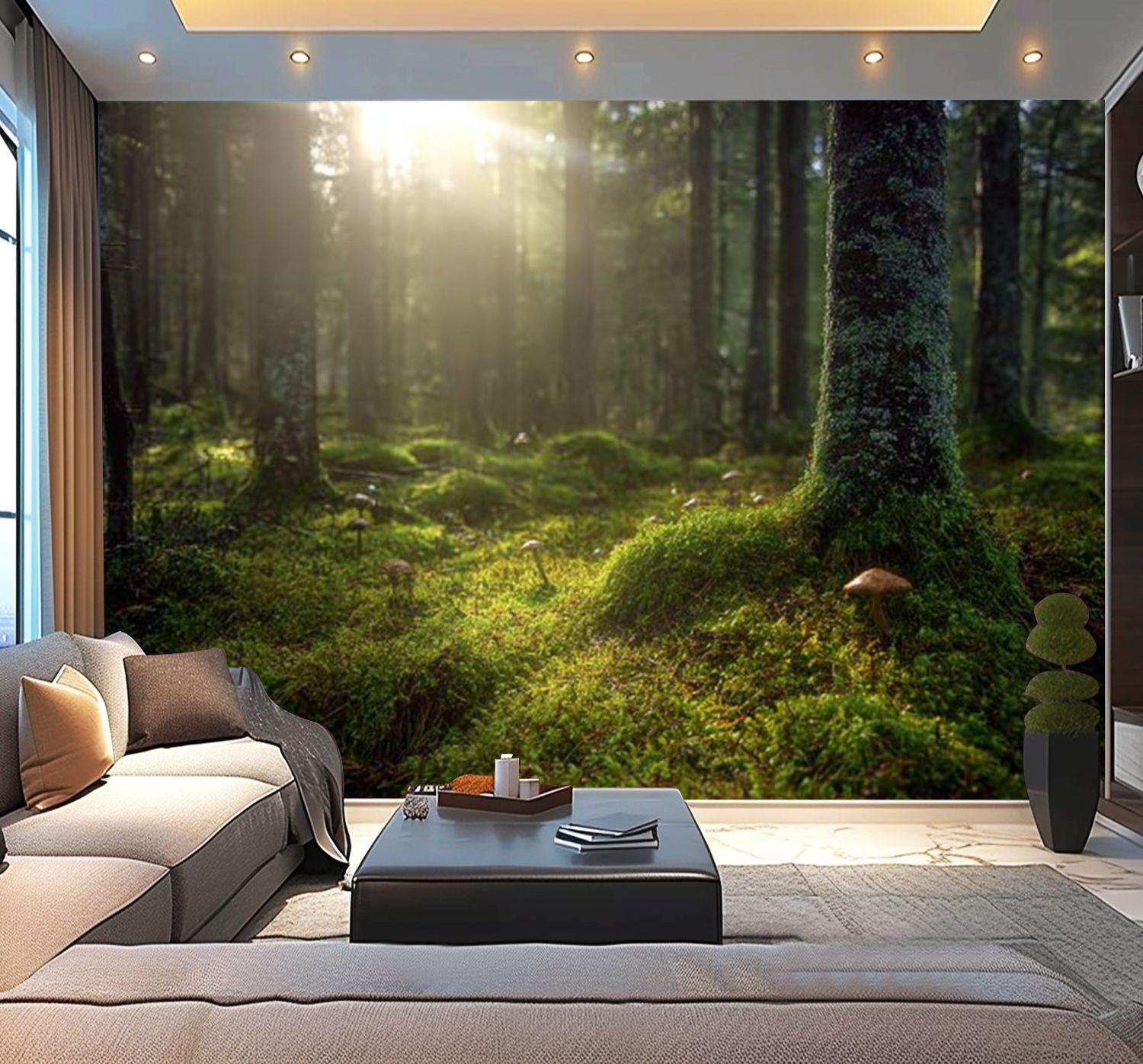 Peel and Stick Wallpaper Waterproof Green mossy forest beautiful light ...
