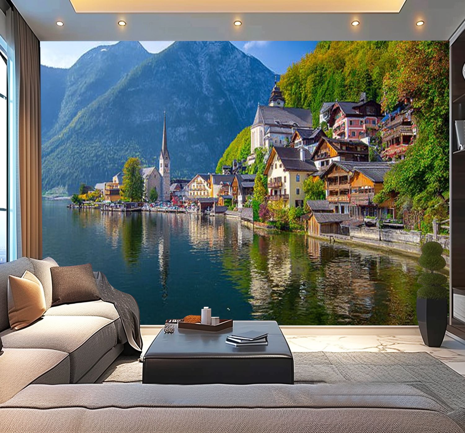 Peel and Stick Wallpaper Waterproof Hallstatt mountain village Alps ...