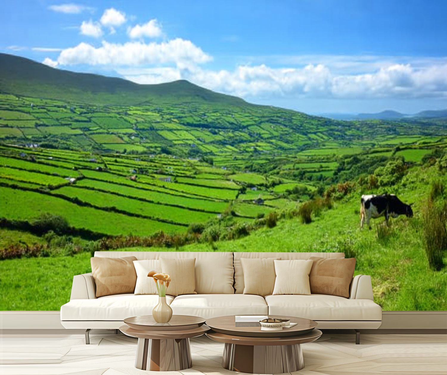 Peel and Stick Wallpaper Waterproof Hills green fields countryside ...