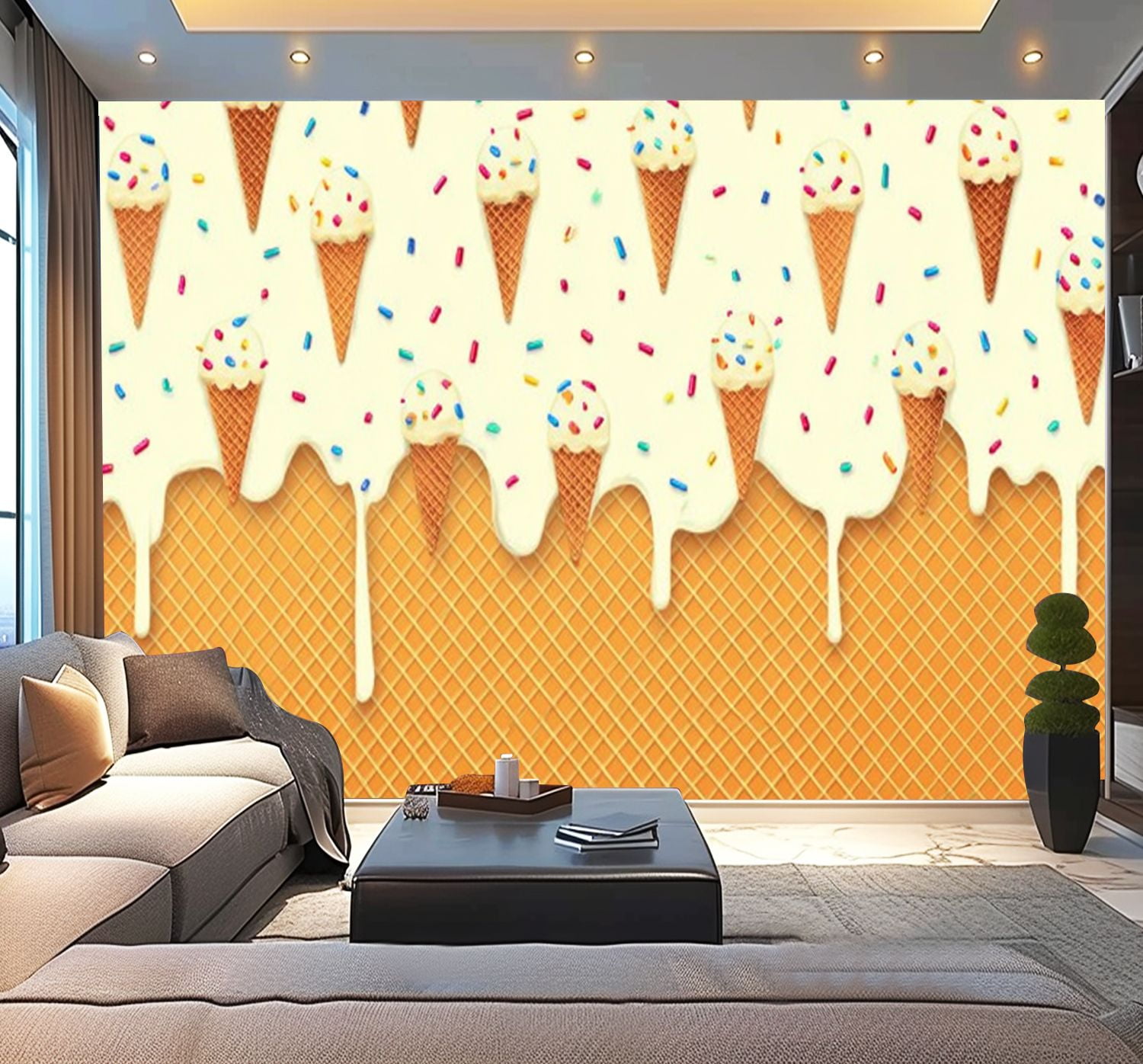 Peel and Stick Wallpaper Ice Cream Cone Dripping White Glaze Wafer ...
