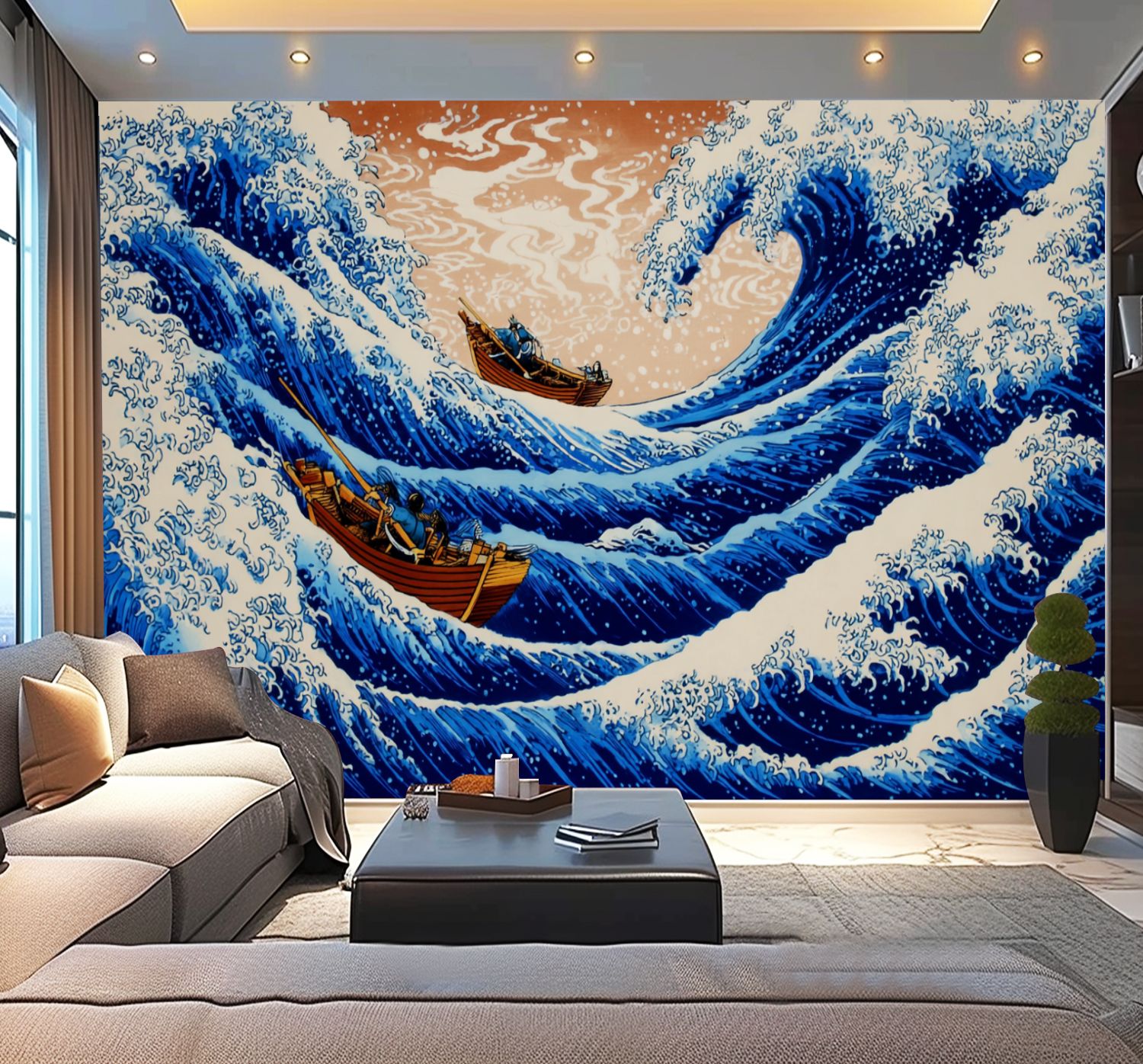 Peel and Stick Wallpaper Waterproof Off Kanagawa Mount Boats Ocean ...