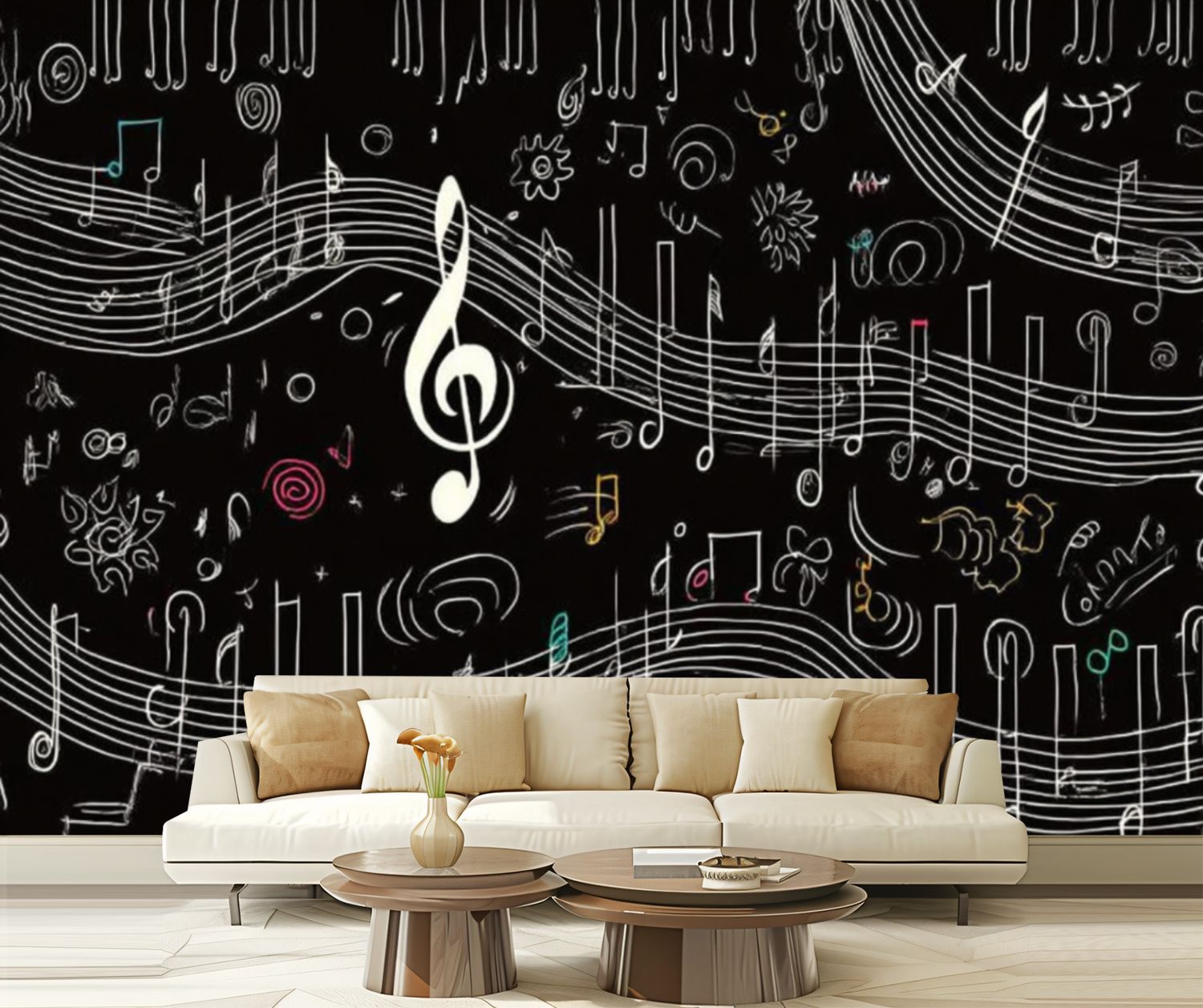 Peel and Stick Wallpaper Waterproof Musical handwritten treble clefs ...