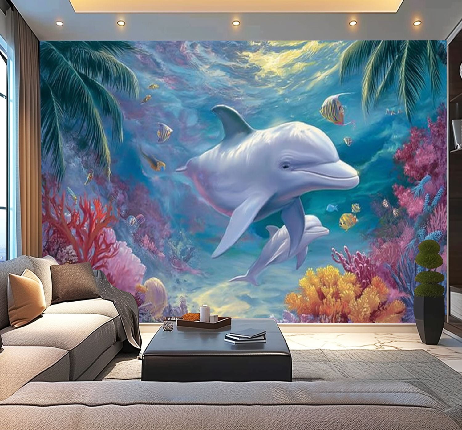 Peel and Stick Wallpaper Waterproof Ocean White Gull Dolphin Wall Mural ...