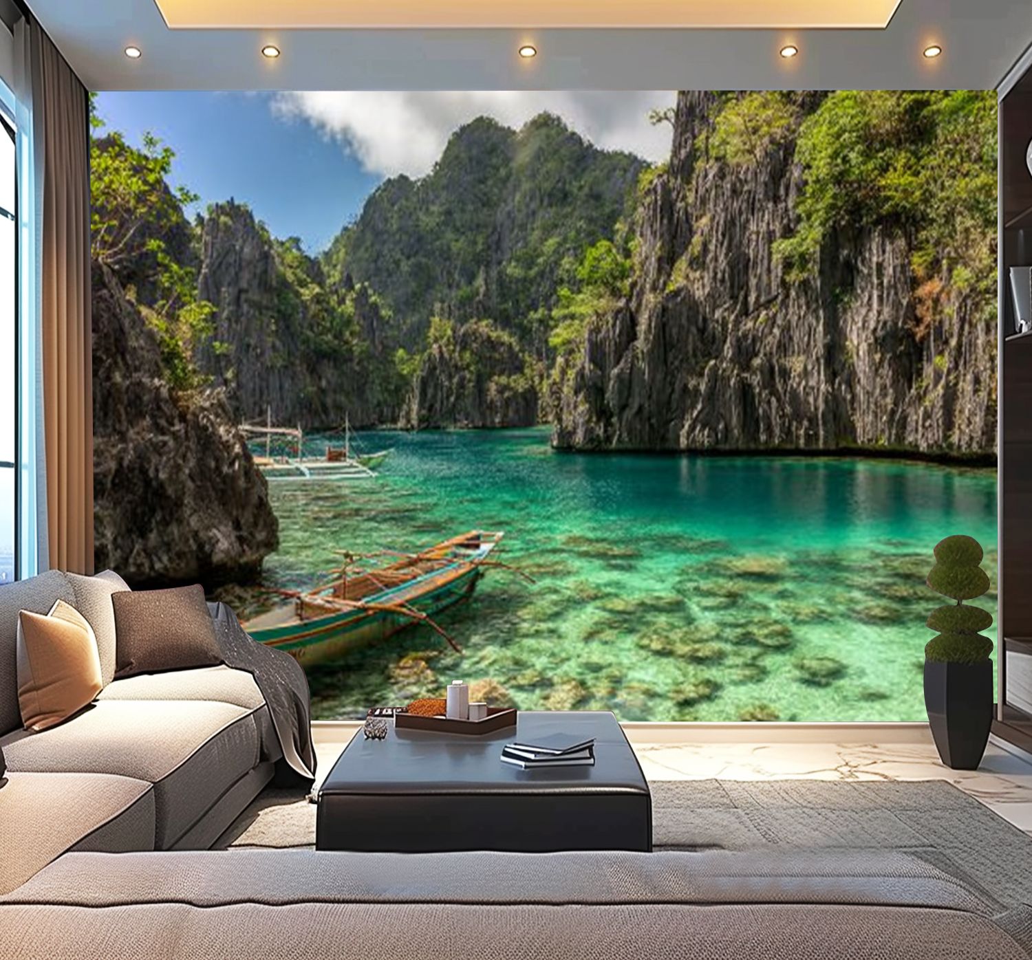 Peel and Stick Wallpaper Waterproof Philippine boats lagoon Coron ...