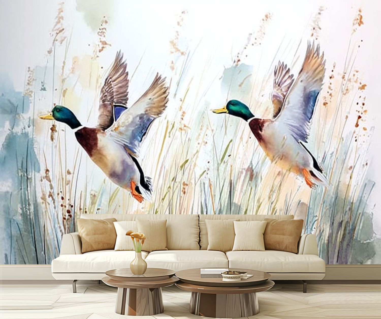 Peel and Stick Wallpaper Waterproof Watercolor Duck Mallard Decor Ducks ...
