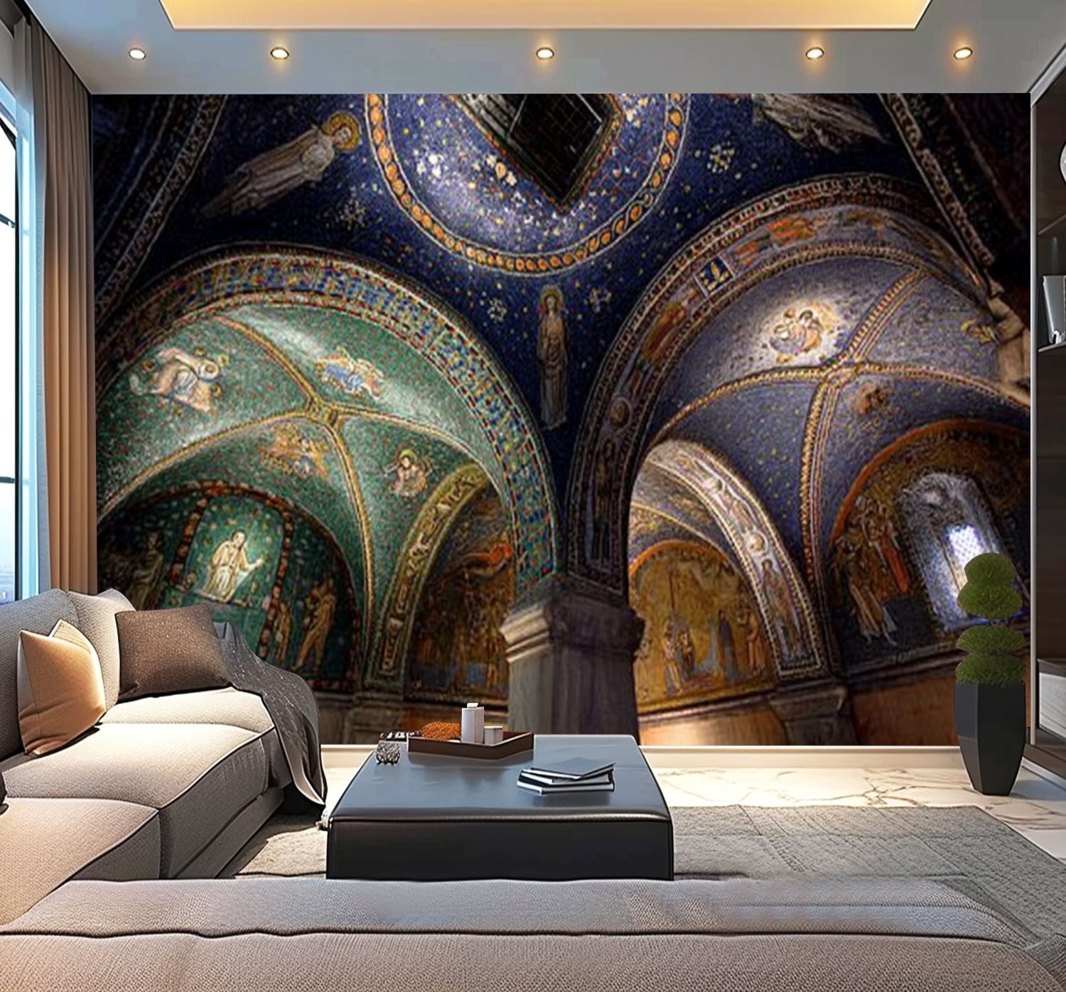 Peel and Stick Wallpaper Waterproof dark blue mosaic galla placidia ...