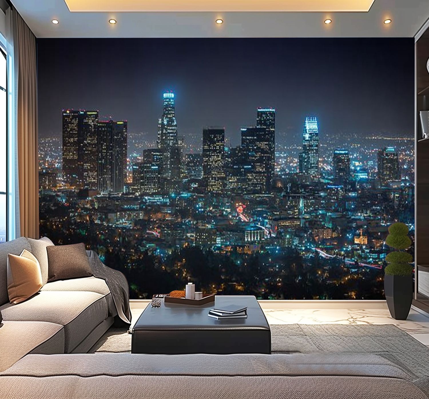 Peel and Stick Wallpaper Waterproof night view downtown los angeles ...