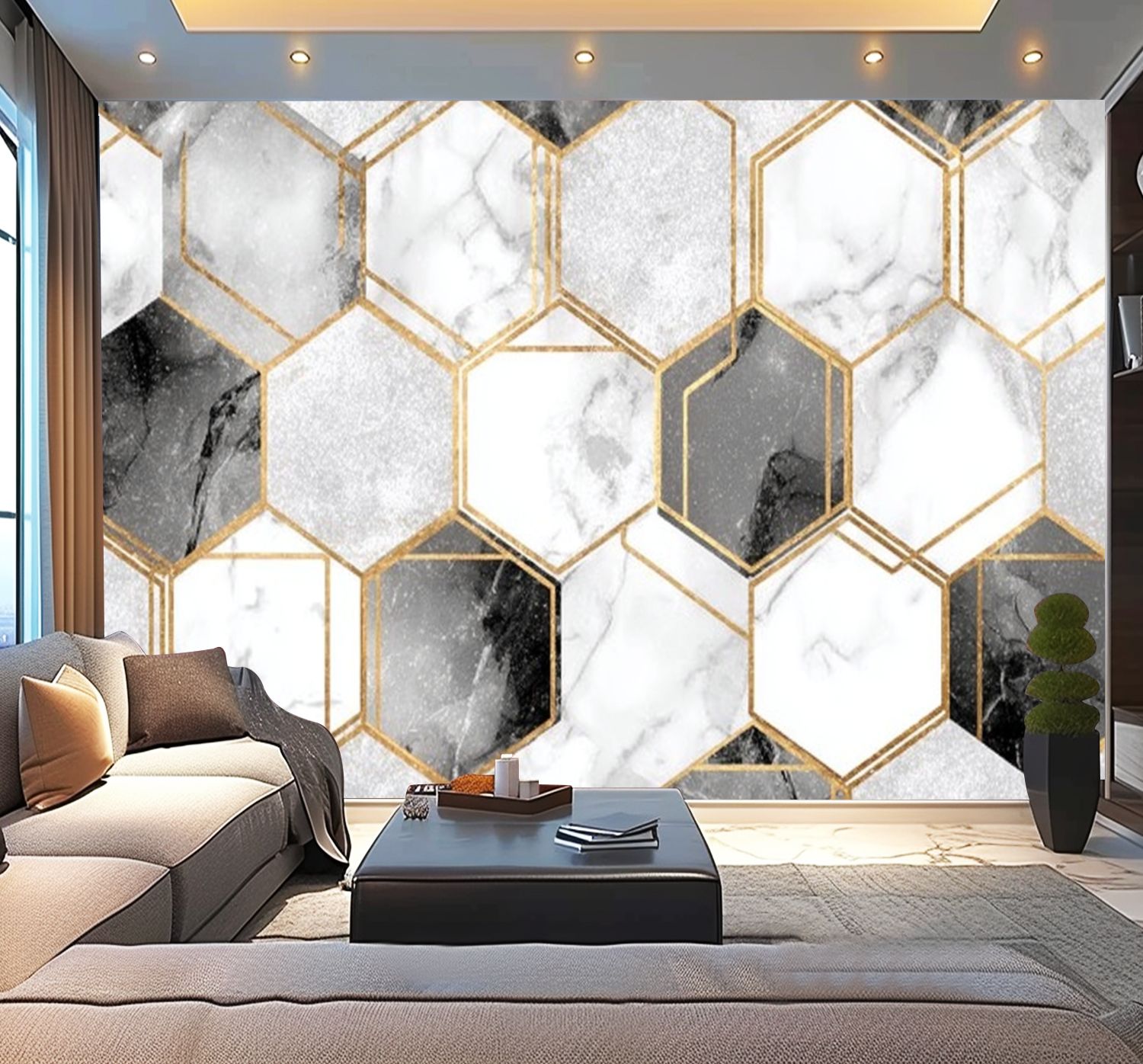Peel and Stick Wallpaper Waterproof seamless geometric art deco gold ...