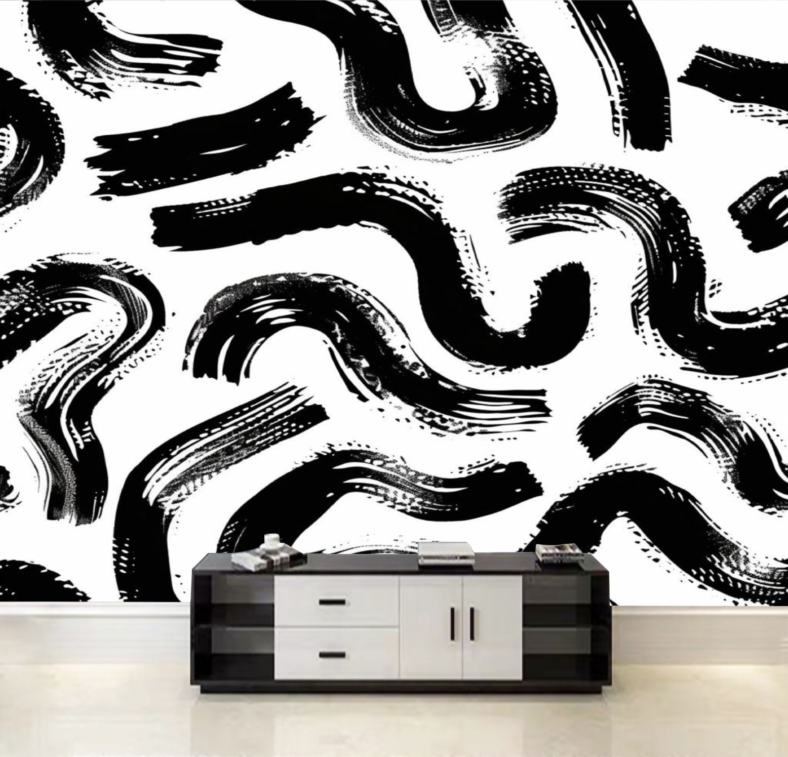 Peel and Stick Wallpaper Wavy swirled brush strokes seamless pattern ...