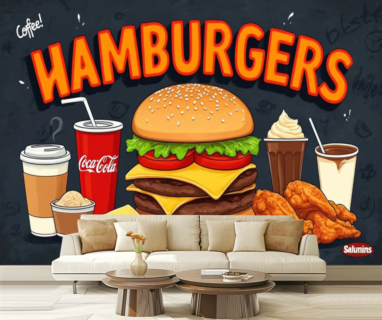 Peel and Stick Wallpaper Western Burger Fried Chicken Fast Food ...