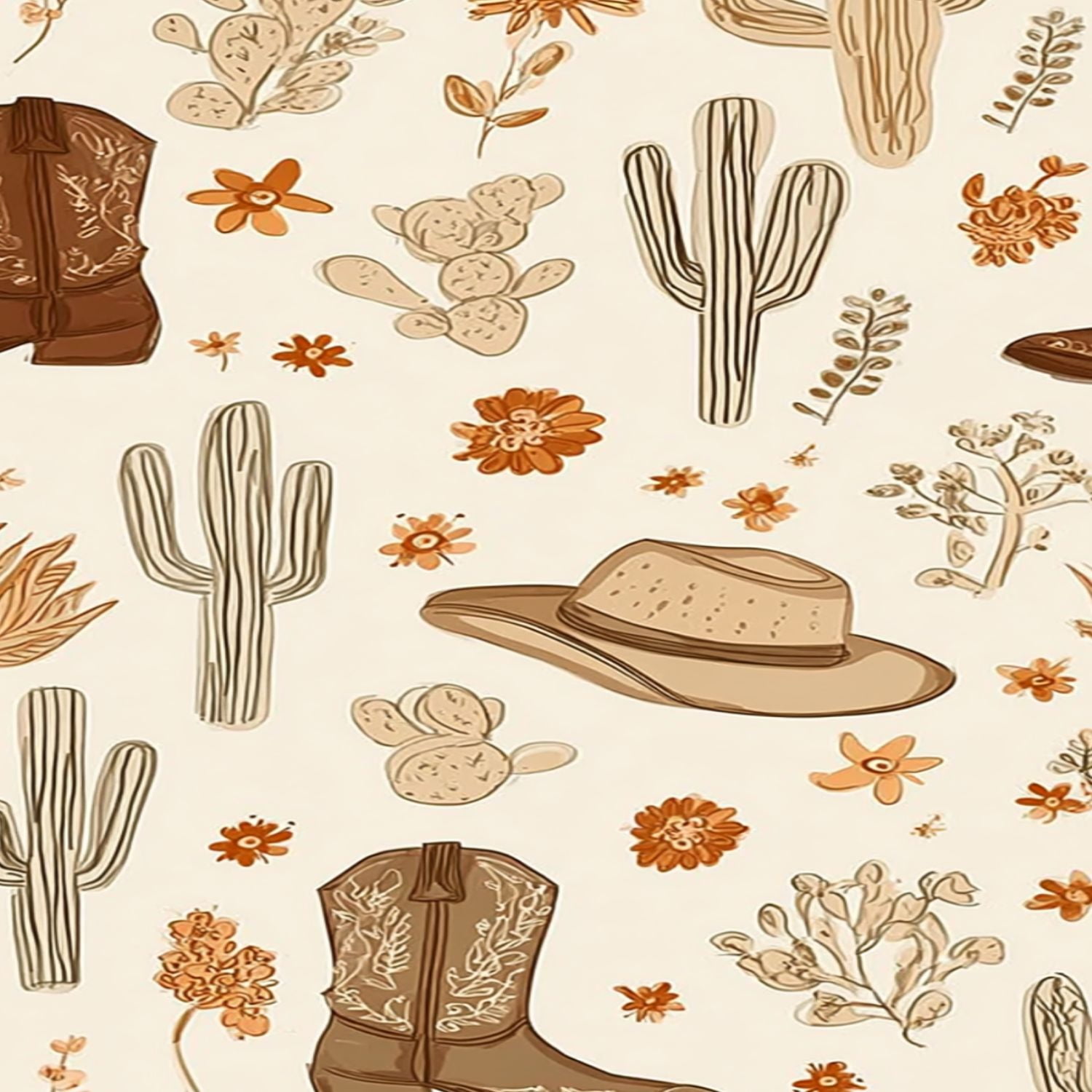 Peel and Stick Wallpaper Western Desert Boots Cactus Floral Earthy ...