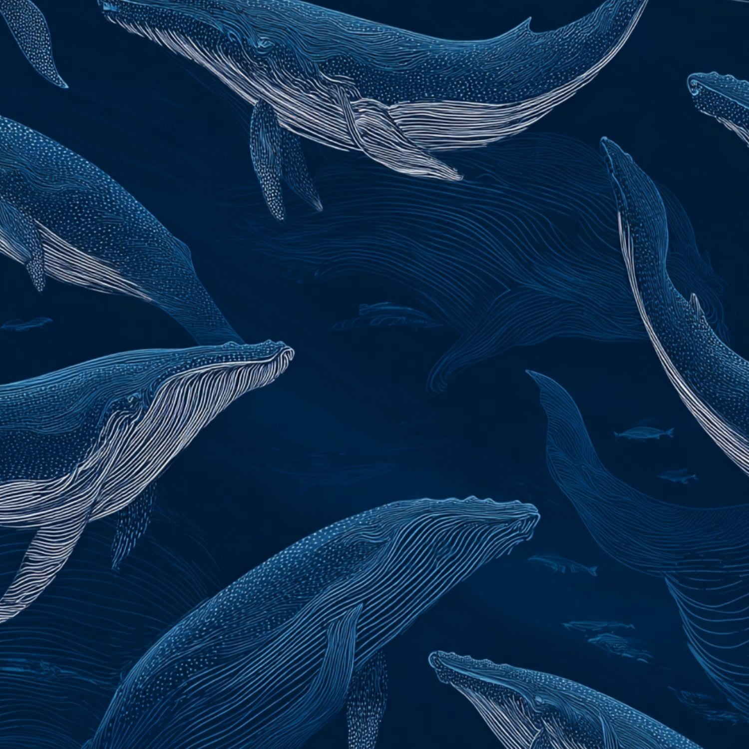 Peel and Stick Wallpaper Whales Swimming Deep Blue Ocean Artistic ...