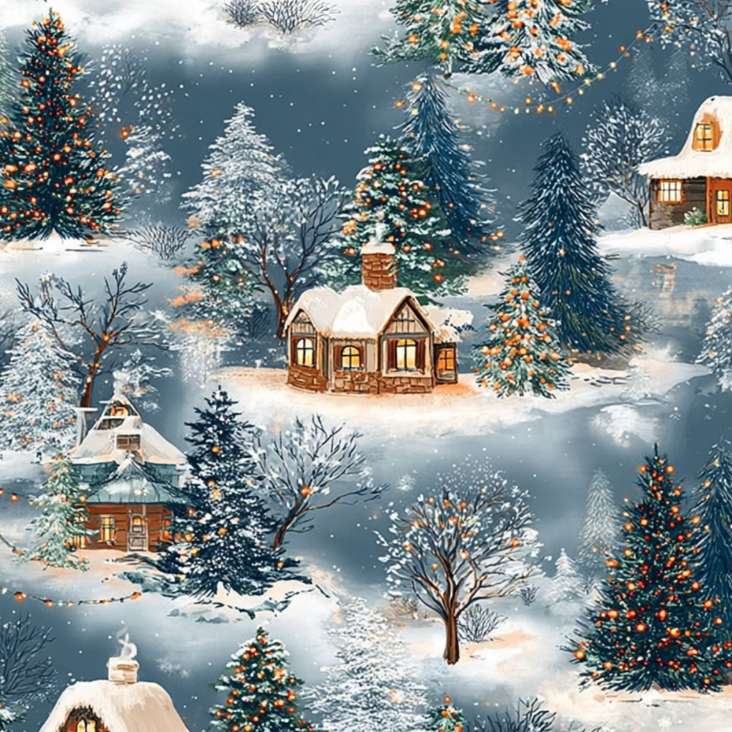 Peel and Stick Wallpaper Winter Snowy Village Scene Christmas Trees ...