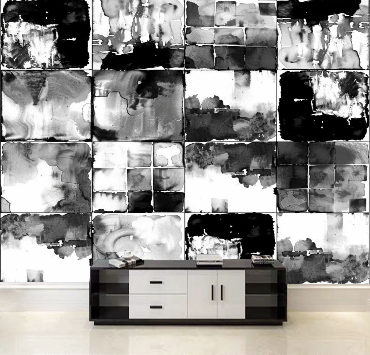 Peel and Stick Wallpaper art abstract geometric textured monochrome ...