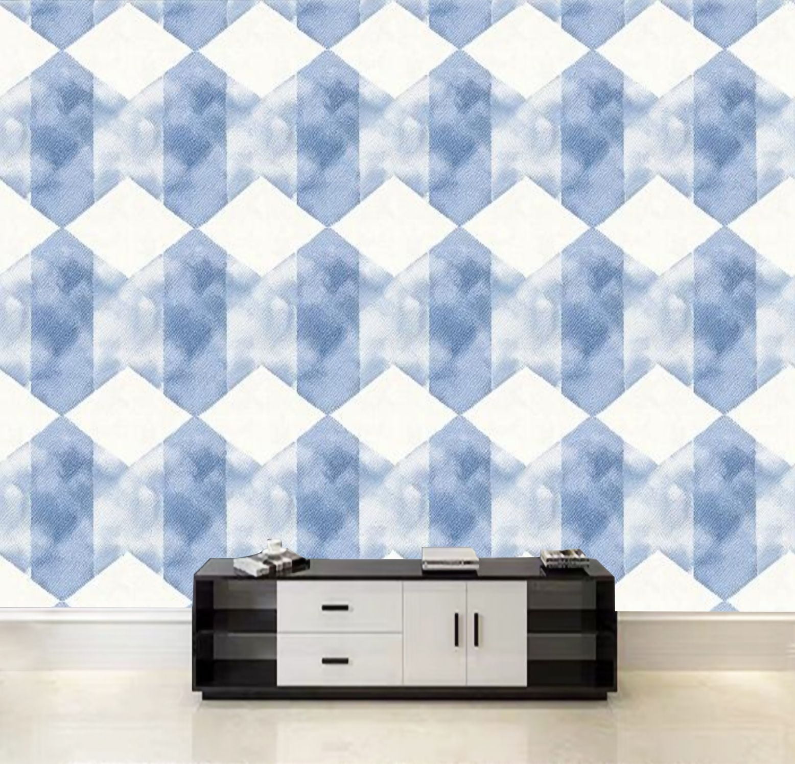 Peel and Stick Wallpaper blue plaid fabric texture light checkerboard ...