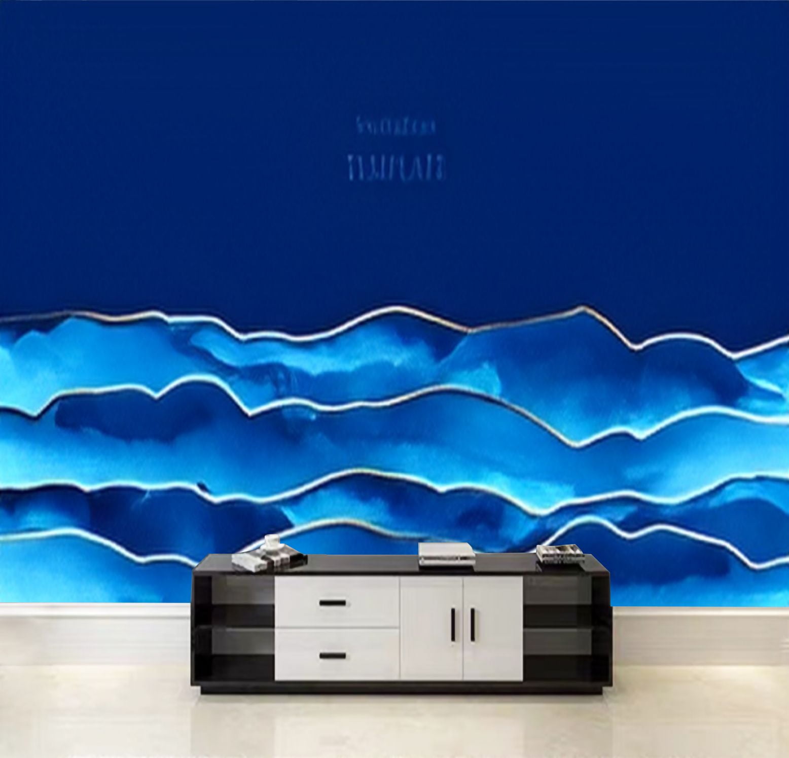 Peel and Stick Wallpaper blue waves golden lines Abstract sea ocean ...