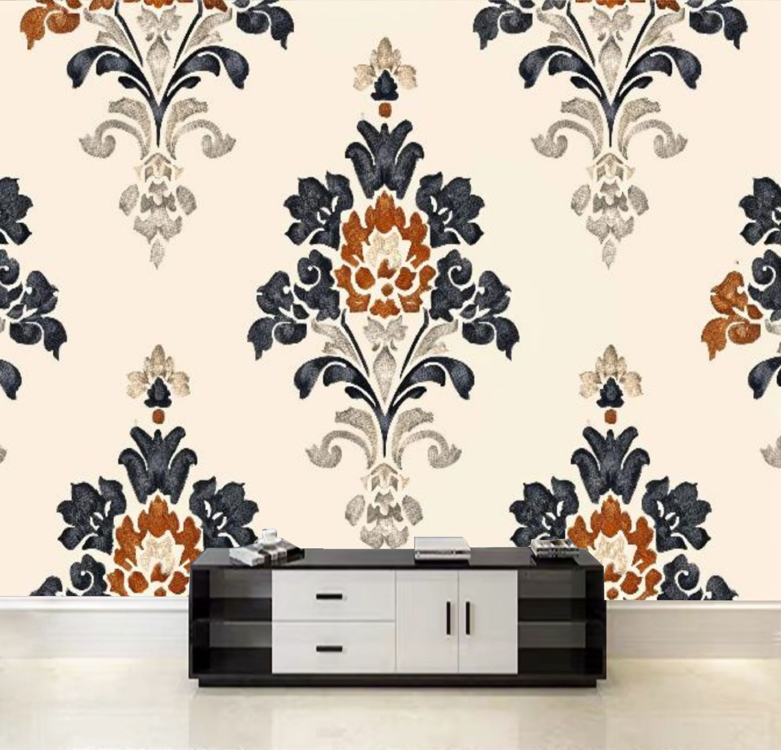 Peel and Stick Wallpaper floral paisley embroidery white ethnic ...