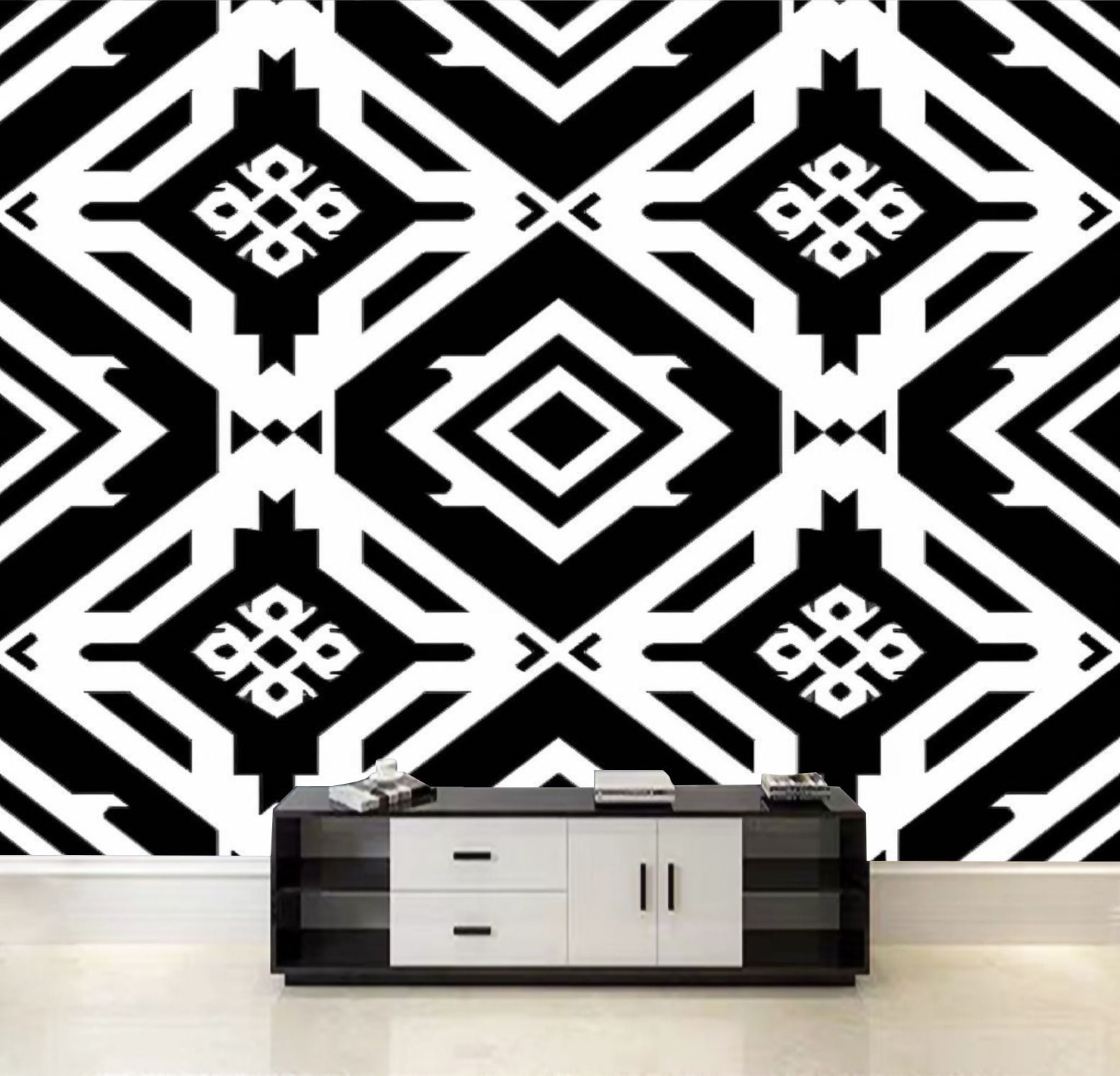 Peel and Stick Wallpaper geometric seamless pattern black white ethnic ...