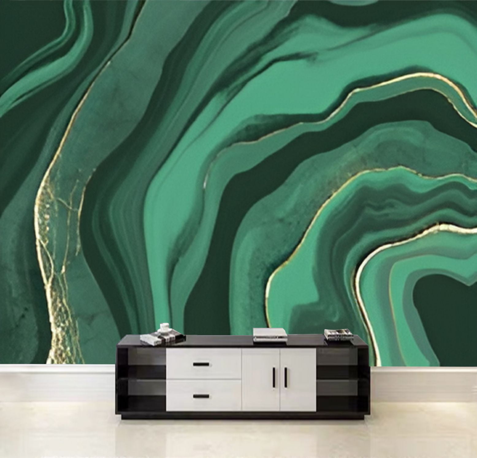 Peel and Stick Wallpaper green gold emerald abstract art large Canvas ...