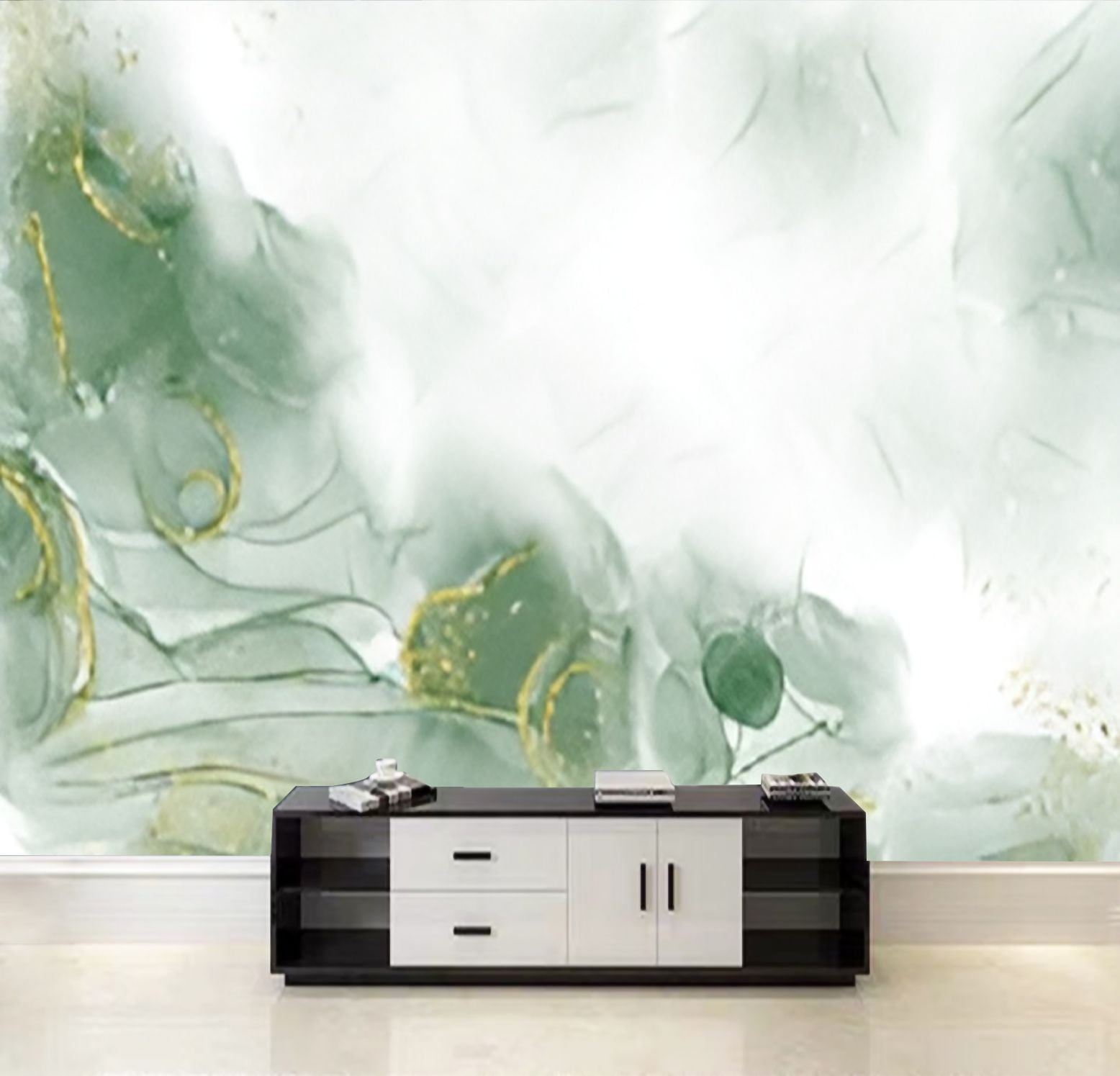 Peel and Stick Wallpaper green watercolor drawn by brush Green paints ...