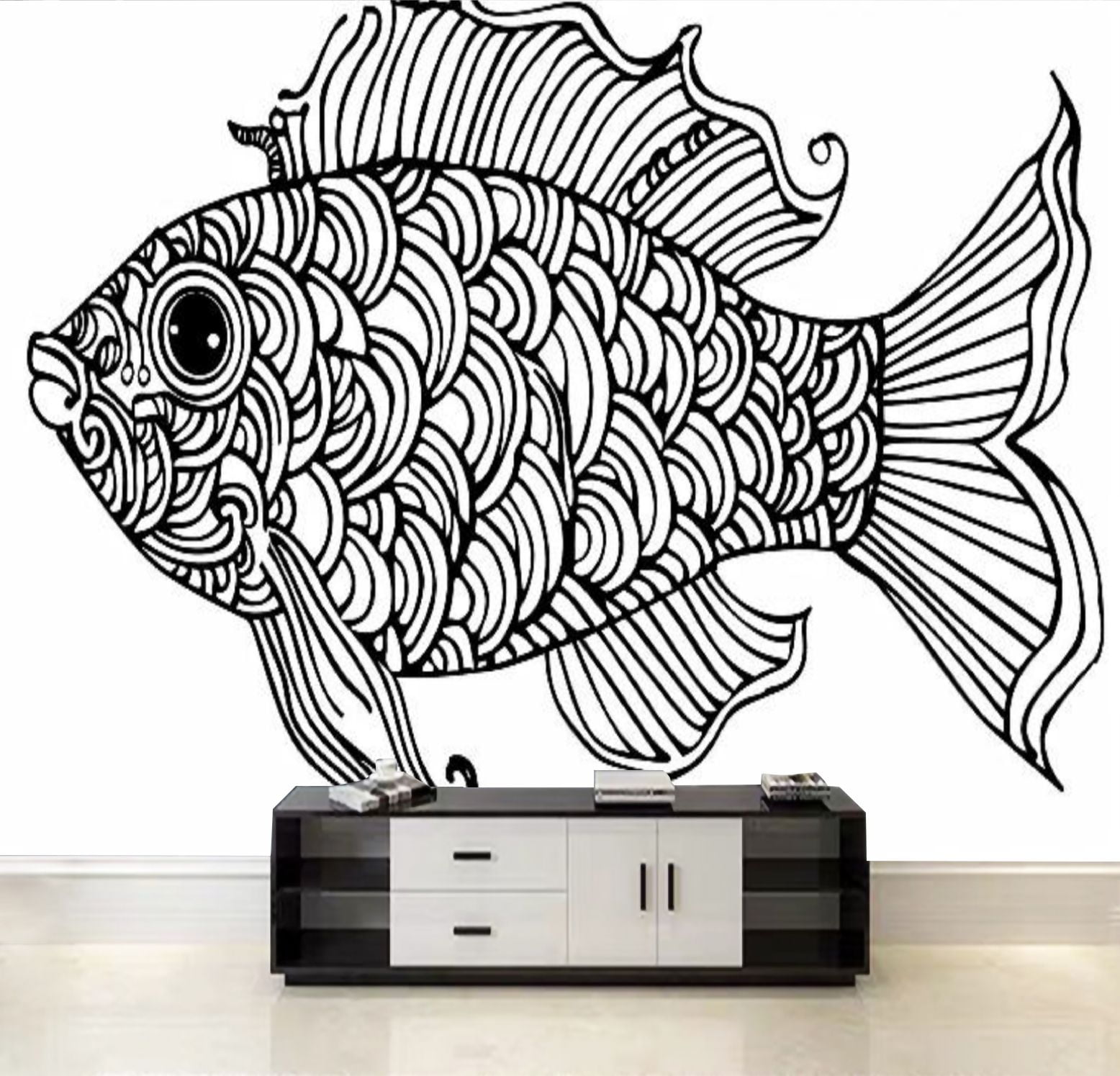 Peel and Stick Wallpaper hand drawn doodle outline fish Decorative fish ...