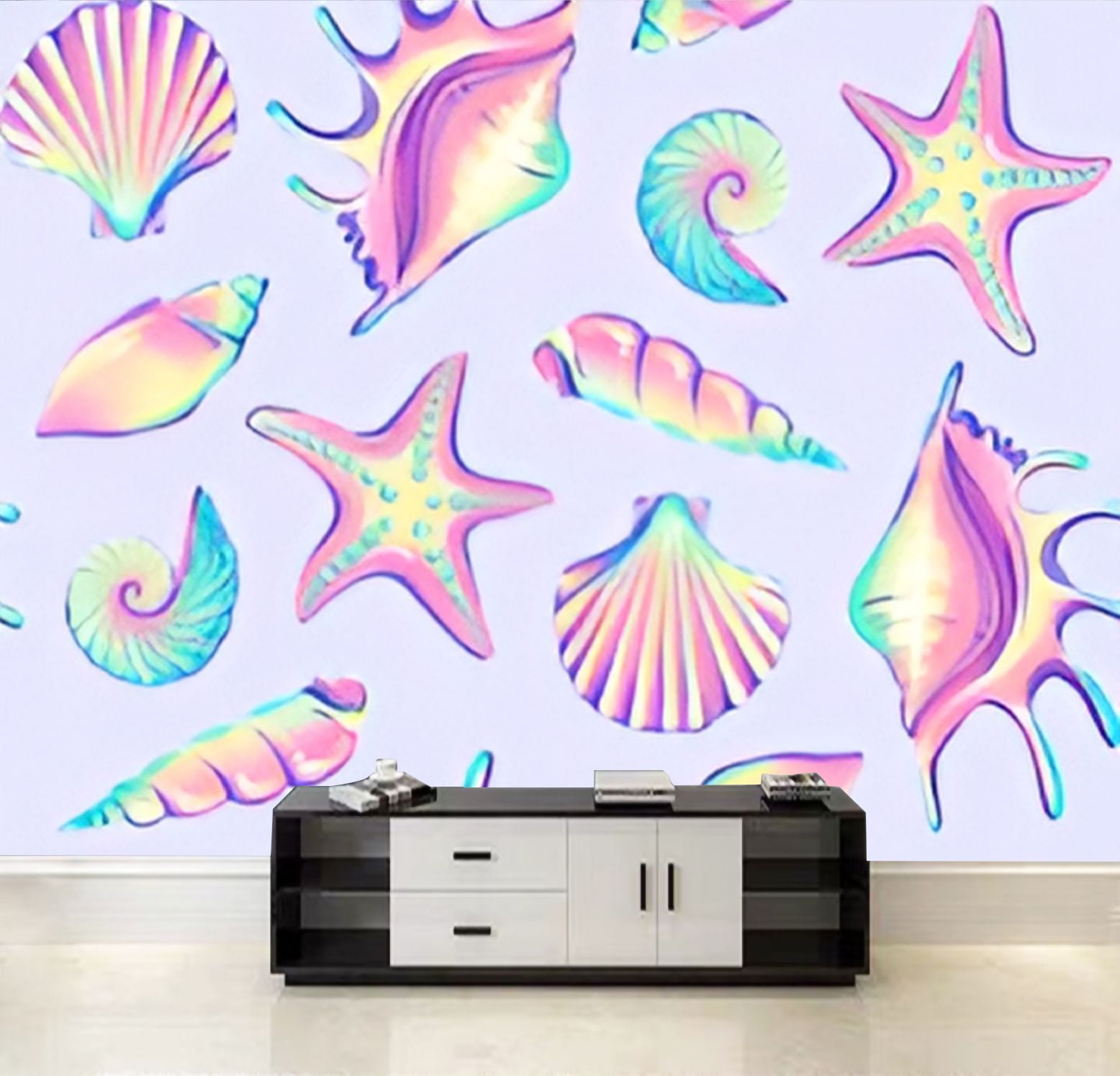 Peel and Stick Wallpaper hand drawn pattern seashells pearl colors ...