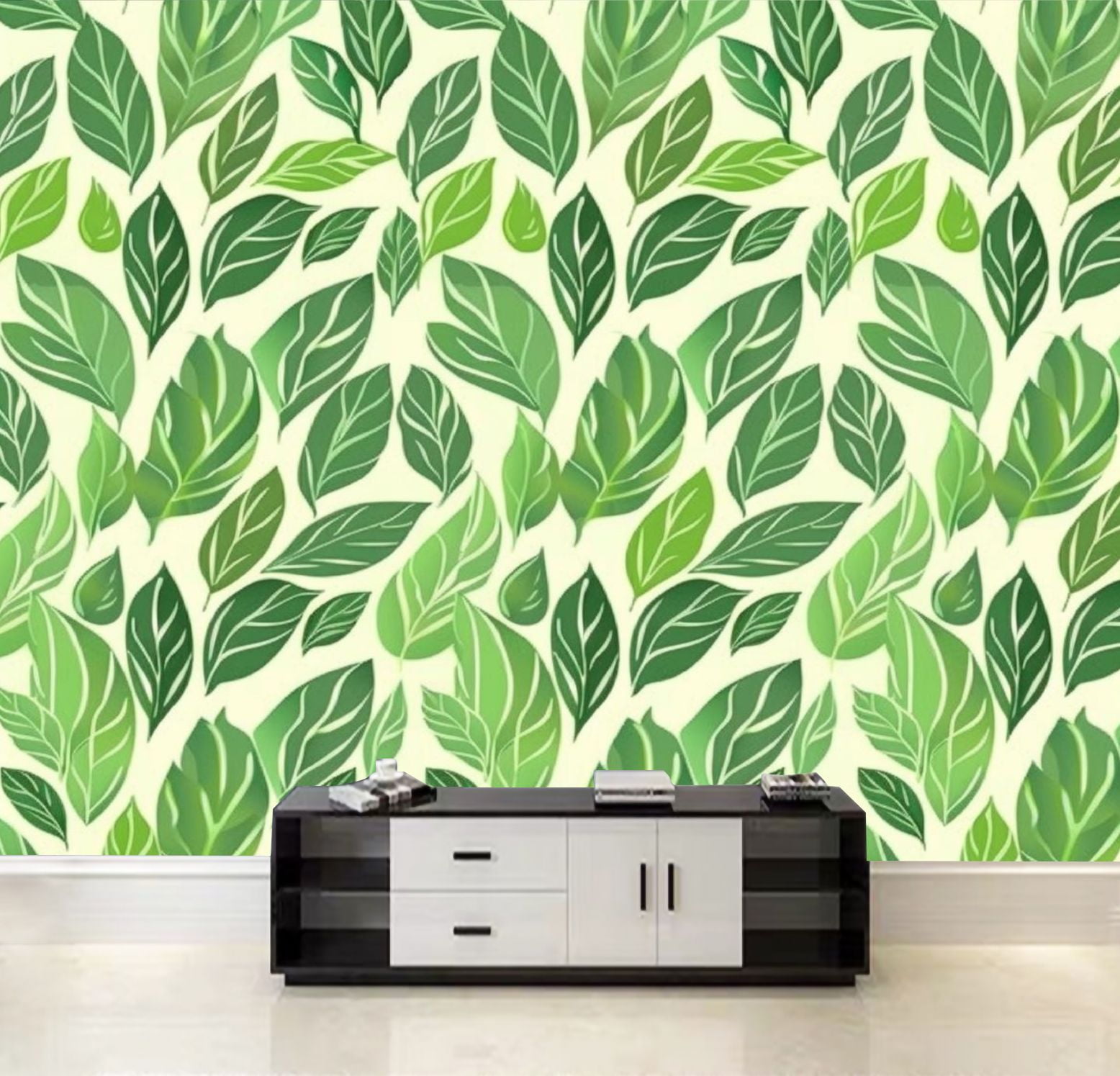 Peel and Stick Wallpaper leaves seamless pattern Floral organic Hand ...