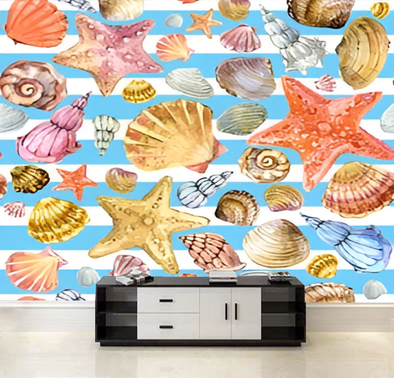 Peel and Stick Wallpaper sea shell seamless pattern underwater life ...