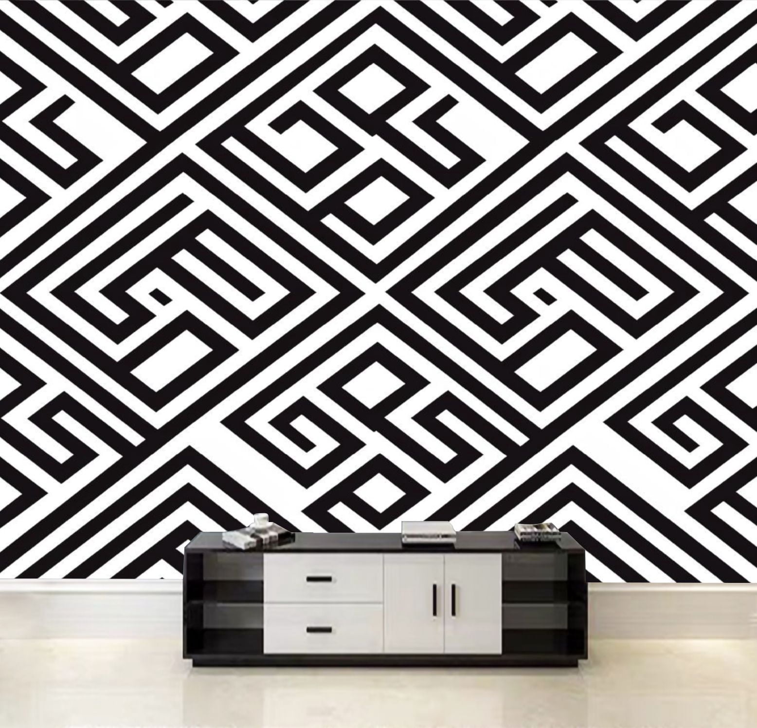 Peel and Stick Wallpaper seamless pattern geometric Black white Canvas ...