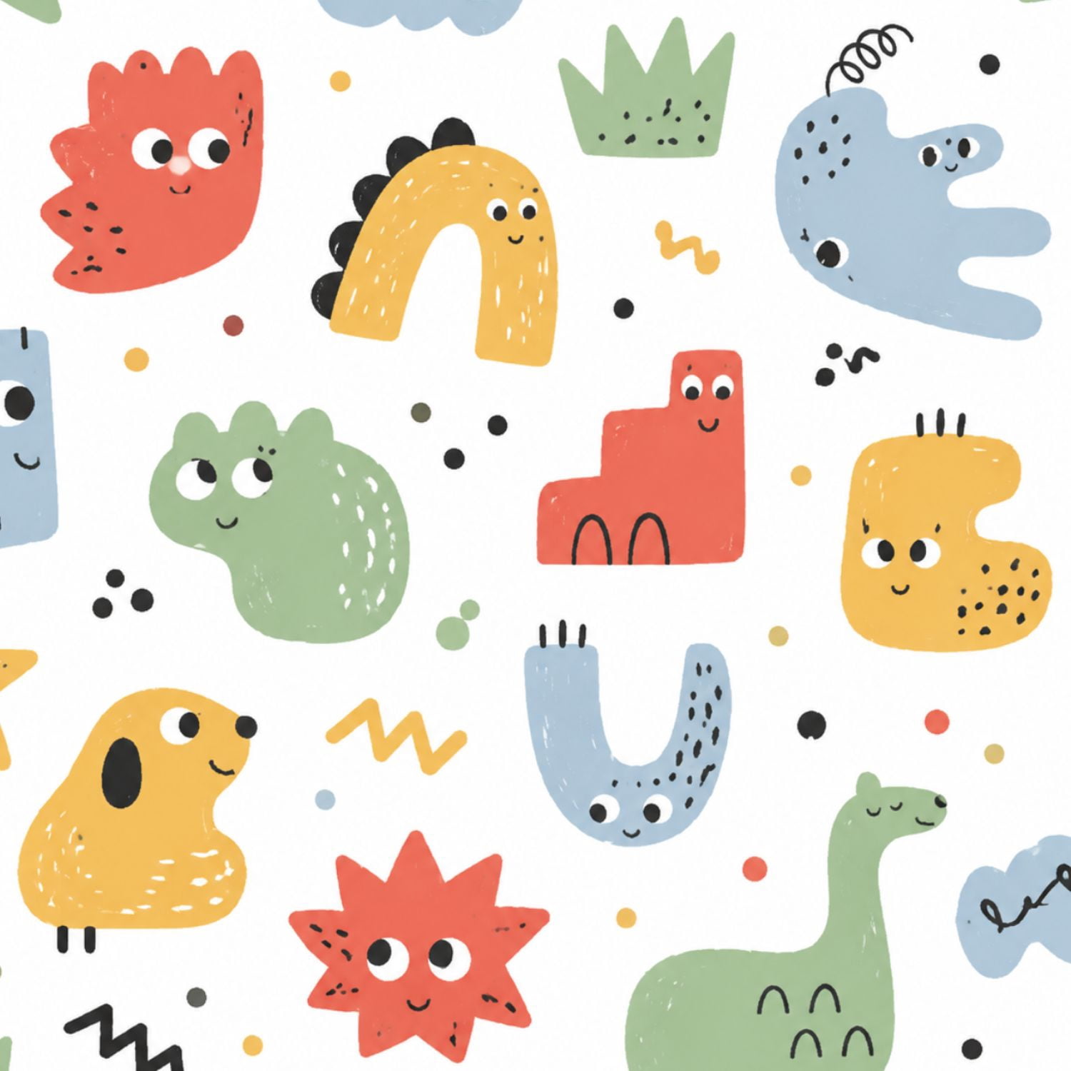 Peel and Stick Wallpaper seamless simple cartoon style Cute dinosaur ...