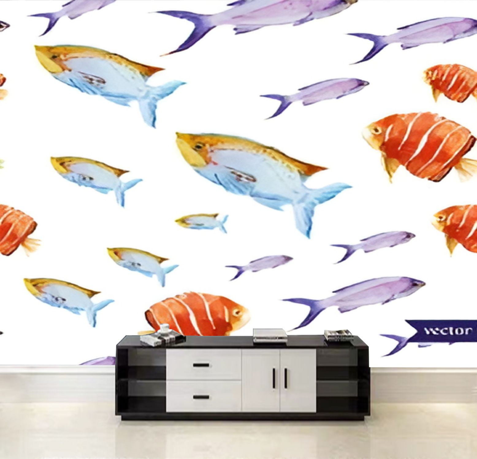 Peel and Stick Wallpaper tropical fish ocean sea watercolor texture ...