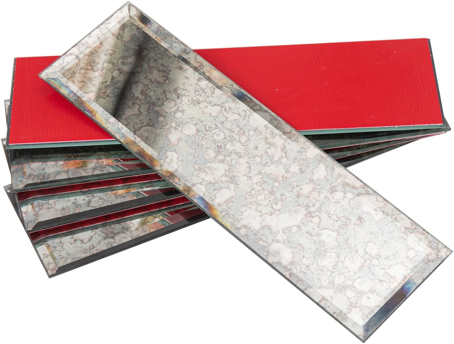 Peel and Stick Beveled Antique Mirror Glass Tile, 3x10 Inch Mirror ...