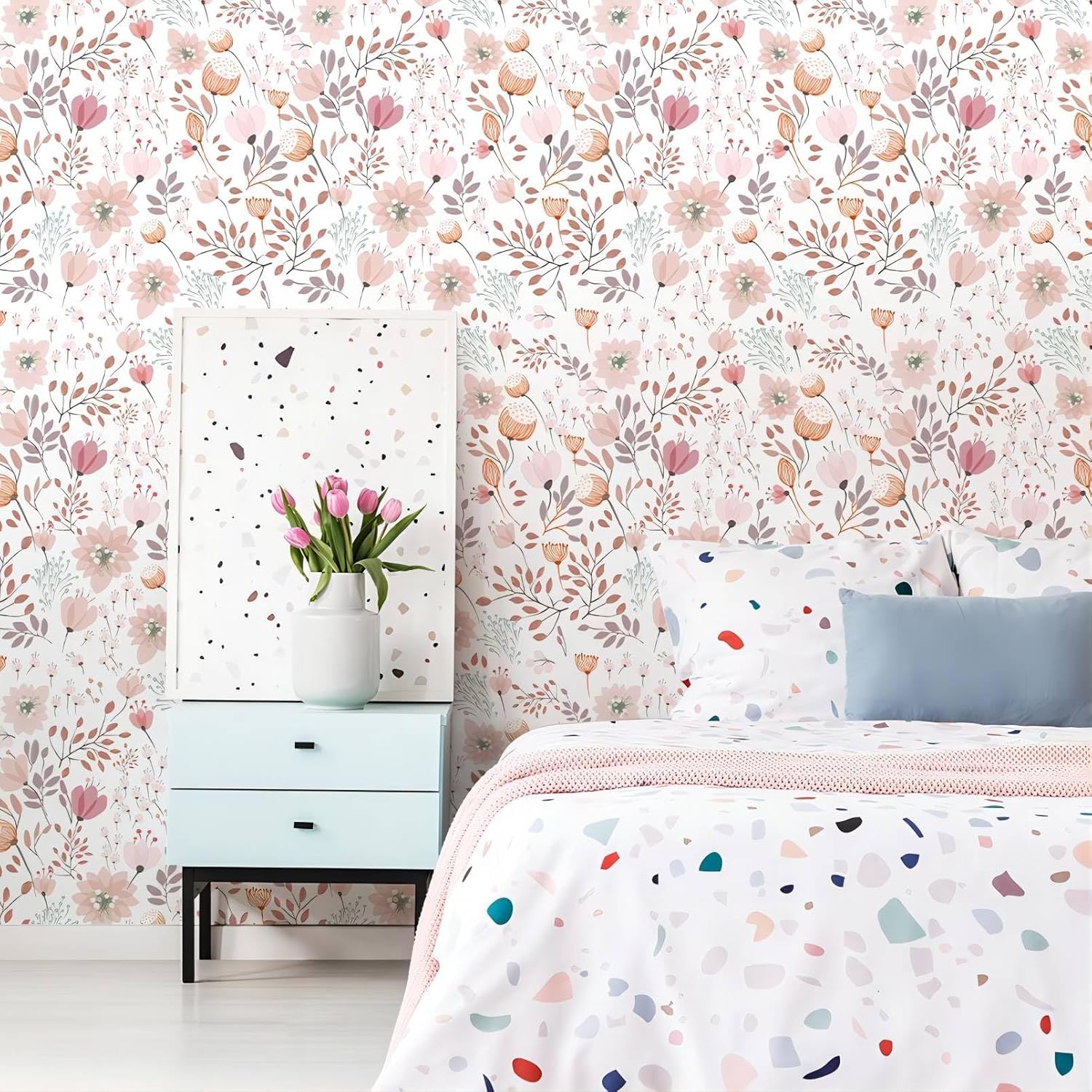 Peel and Stick Boho Pink Floral Vinyl Wallpaper for Walls - Removable ...