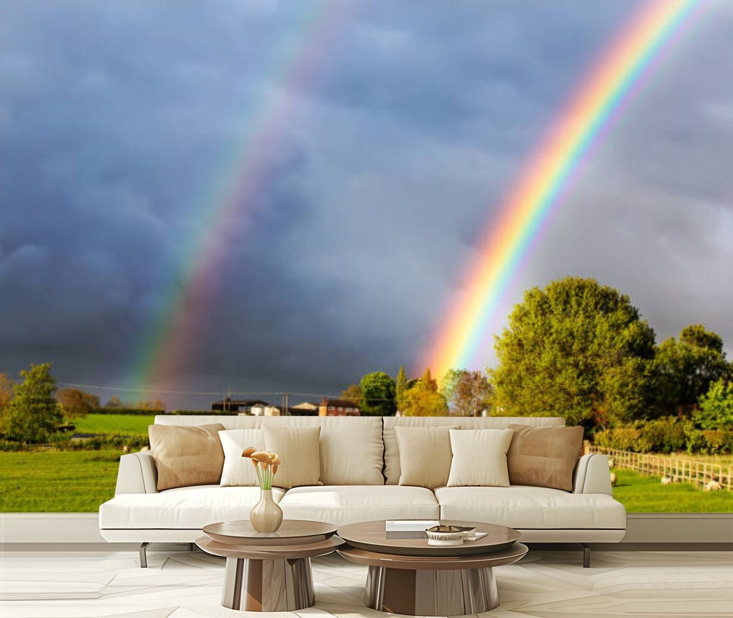 Peel and Stick Canvas Wallpaper Beautiful double field sheep dramatic ...