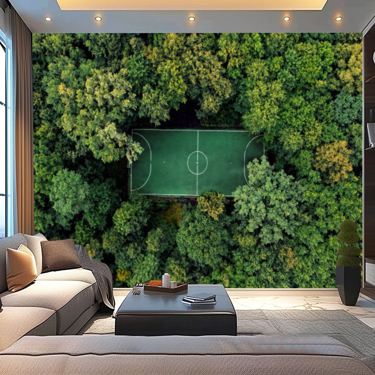 Peel and Stick Canvas Wallpaper Football field summer deciduous forest ...