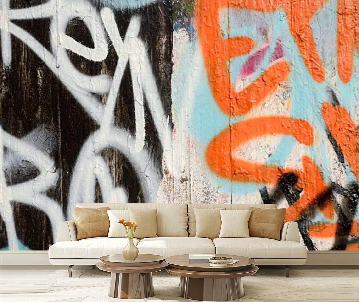 Peel and Stick Canvas Wallpaper Graffiti detail concrete wall Modern ...