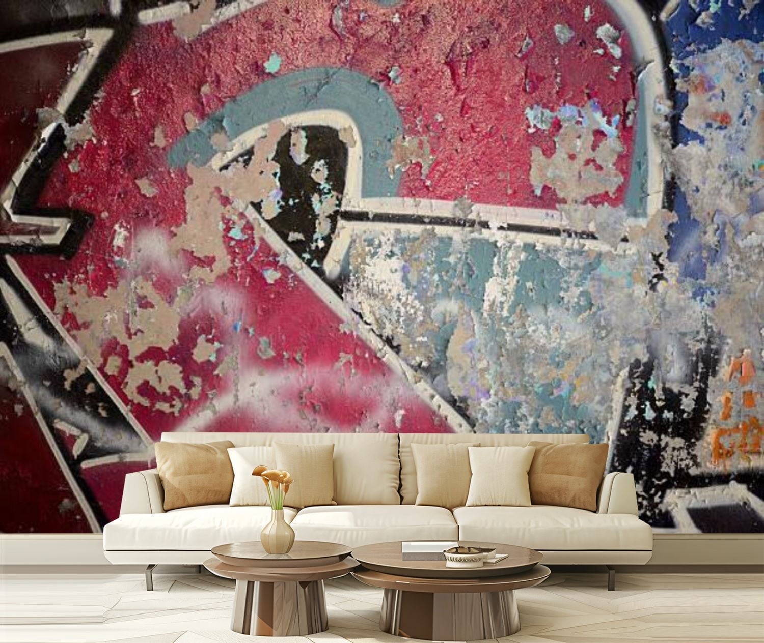 Peel and Stick Canvas Wallpaper Grungy graffiti concrete wall Modern ...