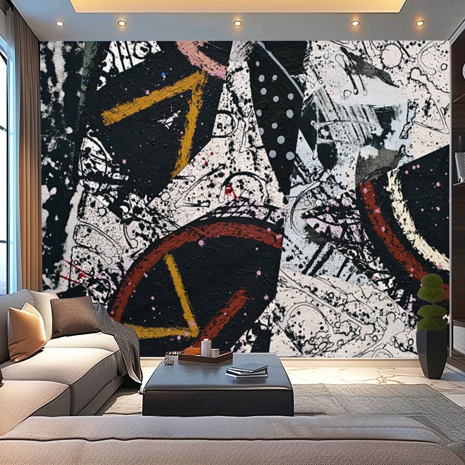 Peel and Stick Canvas Wallpaper Hand Painted Paper Collage Modern Art ...