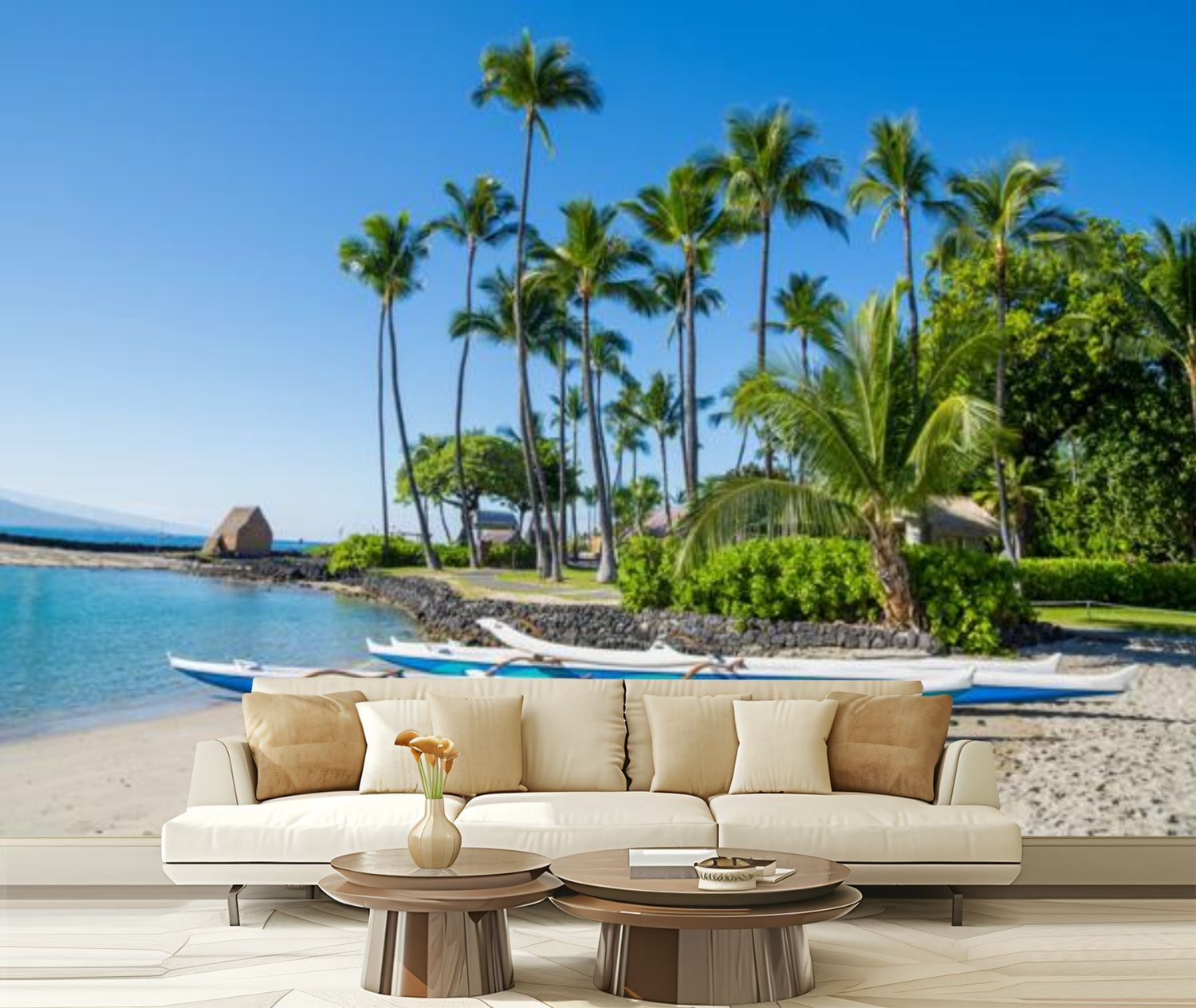 Peel and Stick Canvas Wallpaper Hawaiian canoe Kamakahonu Beach Big ...