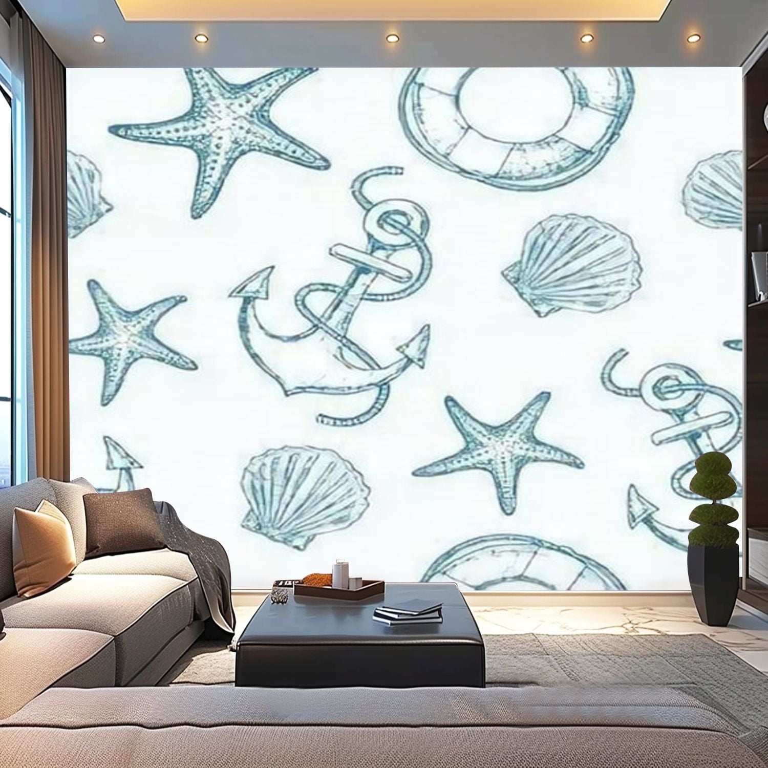 Peel and Stick Canvas Wallpaper Marine seamless seashell starfish ...