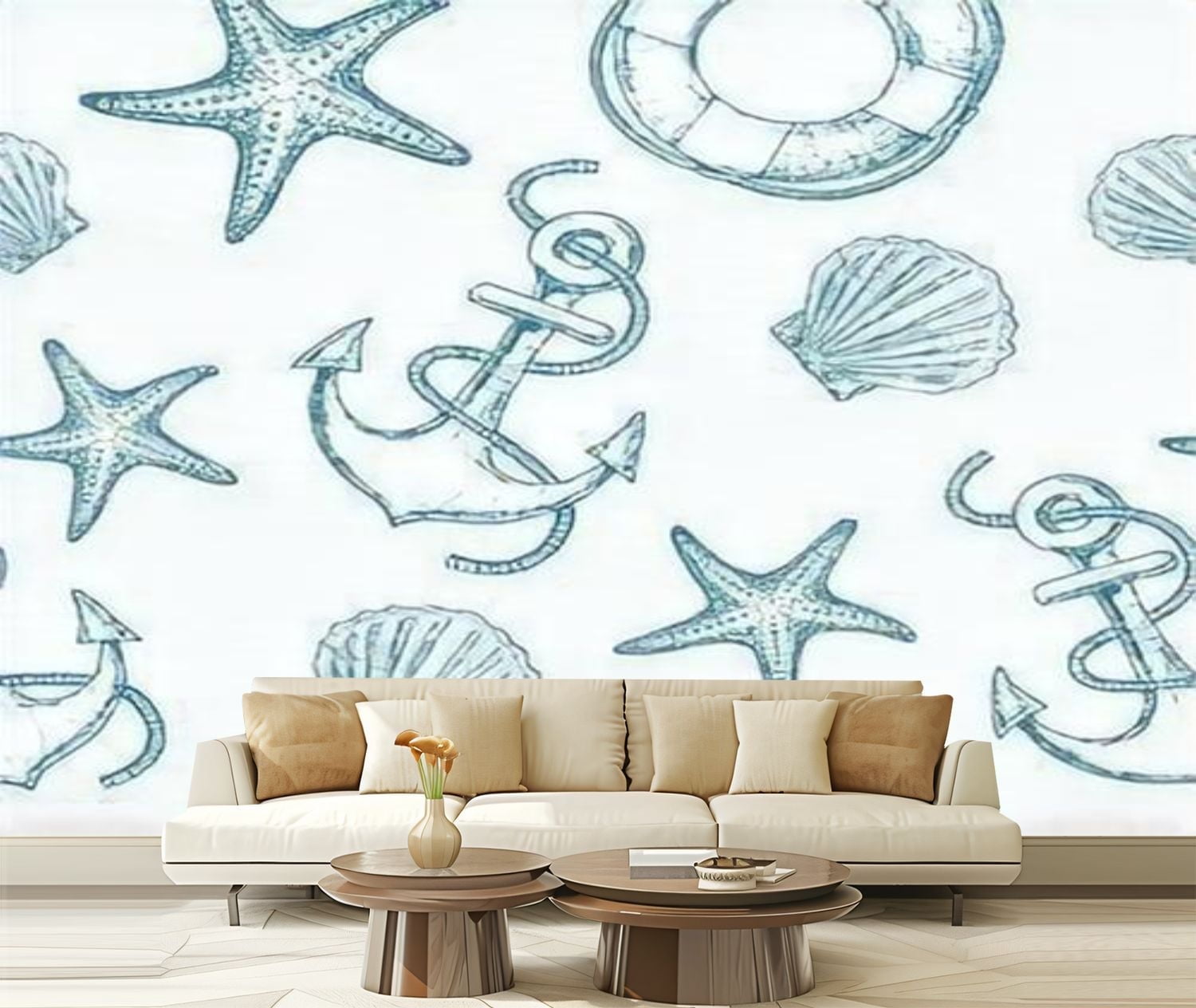 Peel and Stick Canvas Wallpaper Marine seamless seashell starfish ...